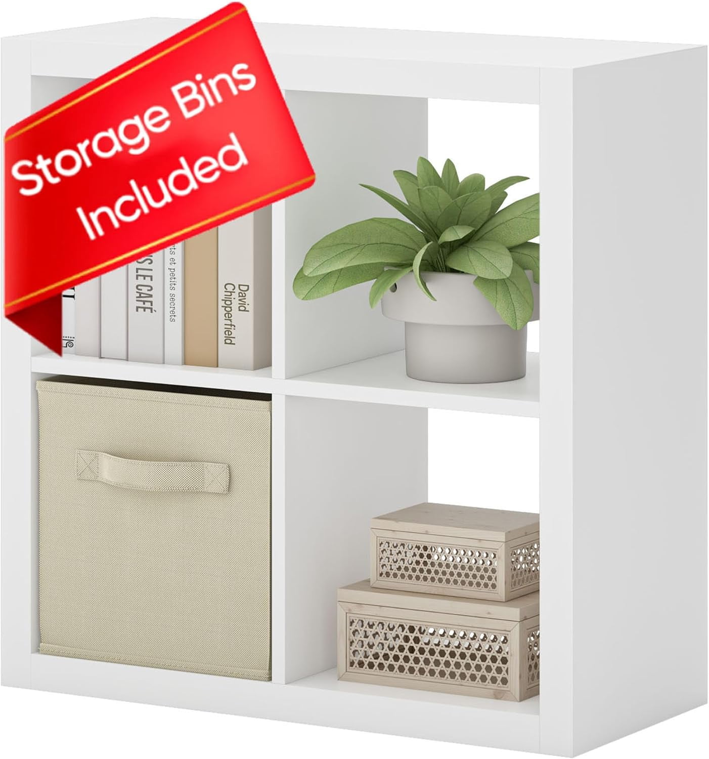 SAZYY Bookshelf with Storage Bin, Storage Organizer, Modern Wood Open ...