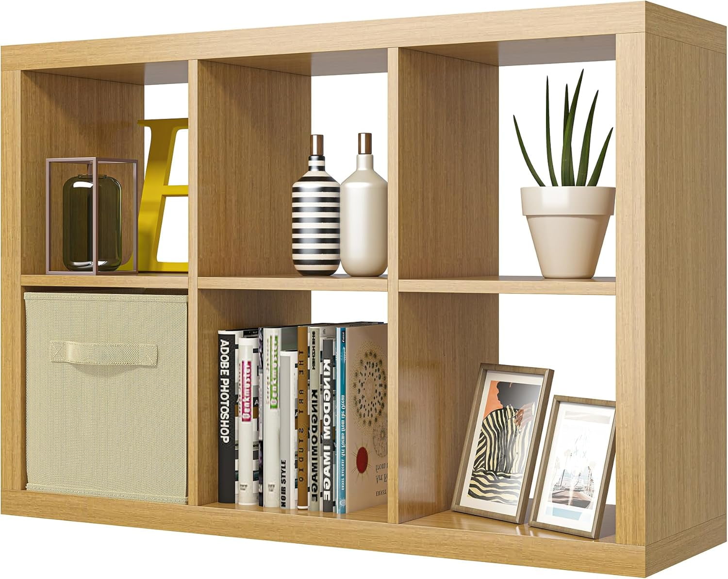 SAZYY Bookshelf with Storage Bin, Storage Organizer, Modern Wood Open ...