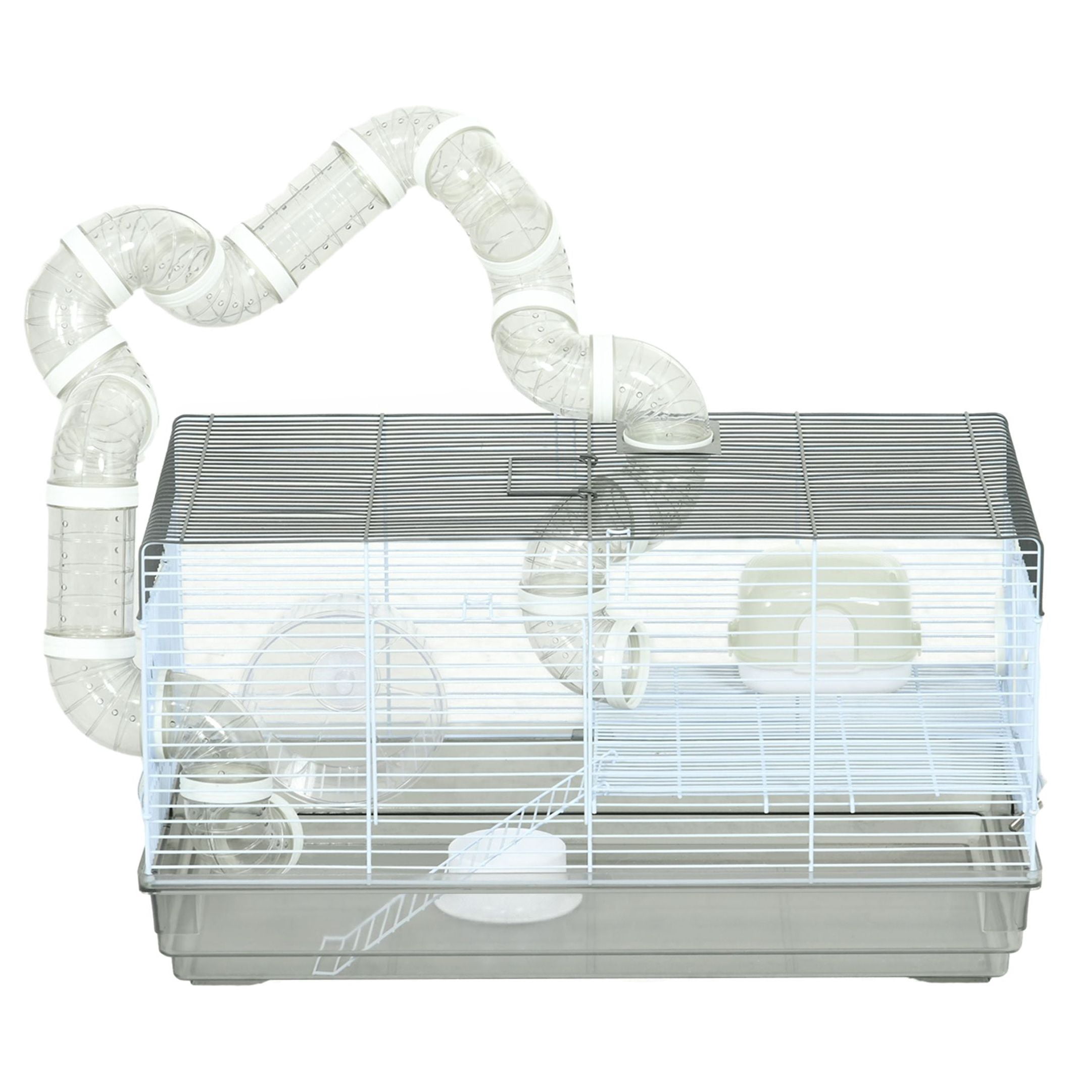 SAZYY Compact Gerbil or Dwarf Hamster Cage with Tubes, Exercise Wheel ...