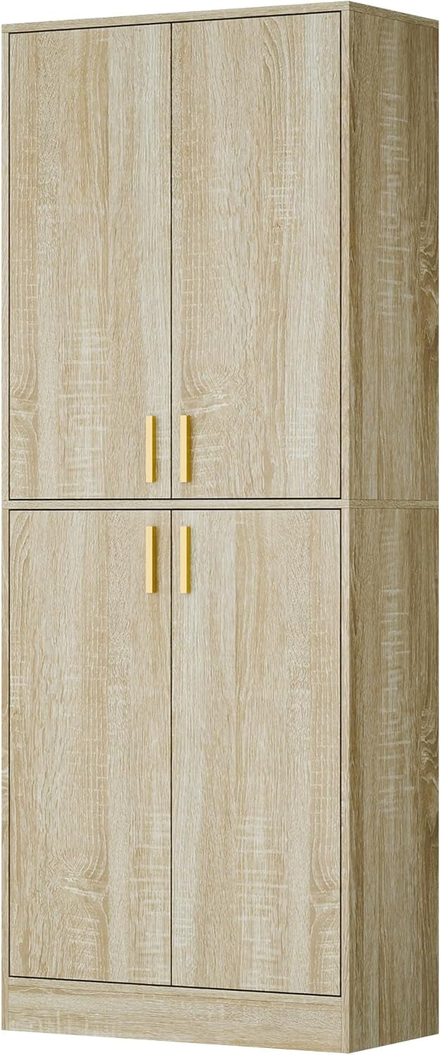 SAZYY Kitchen Pantry Cabinet, 71" Tall Wood Storage Cabinet with Doors ...