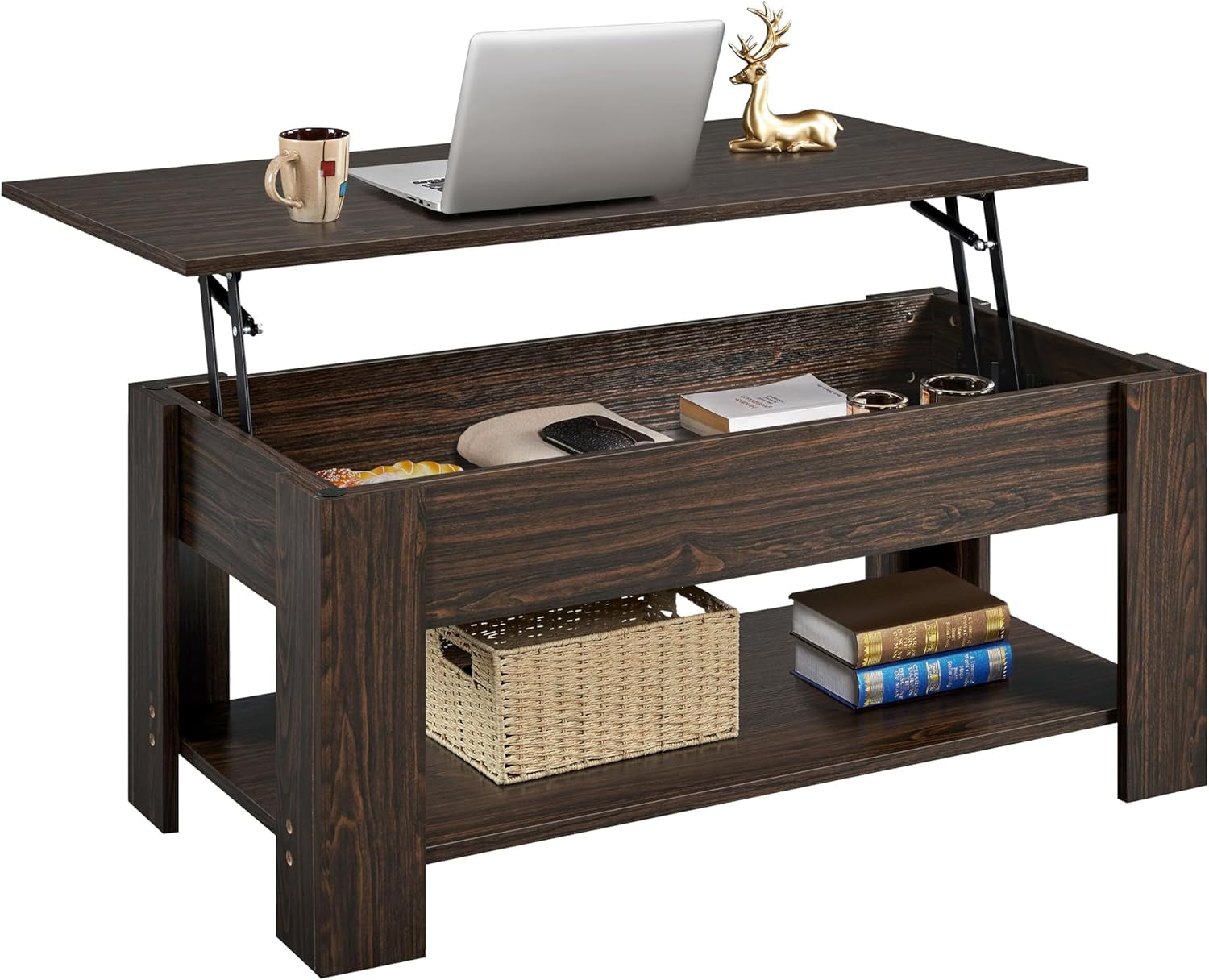 SAZYY Lift Top Coffee Table with Hidden Compartment and Storage Shelf ...