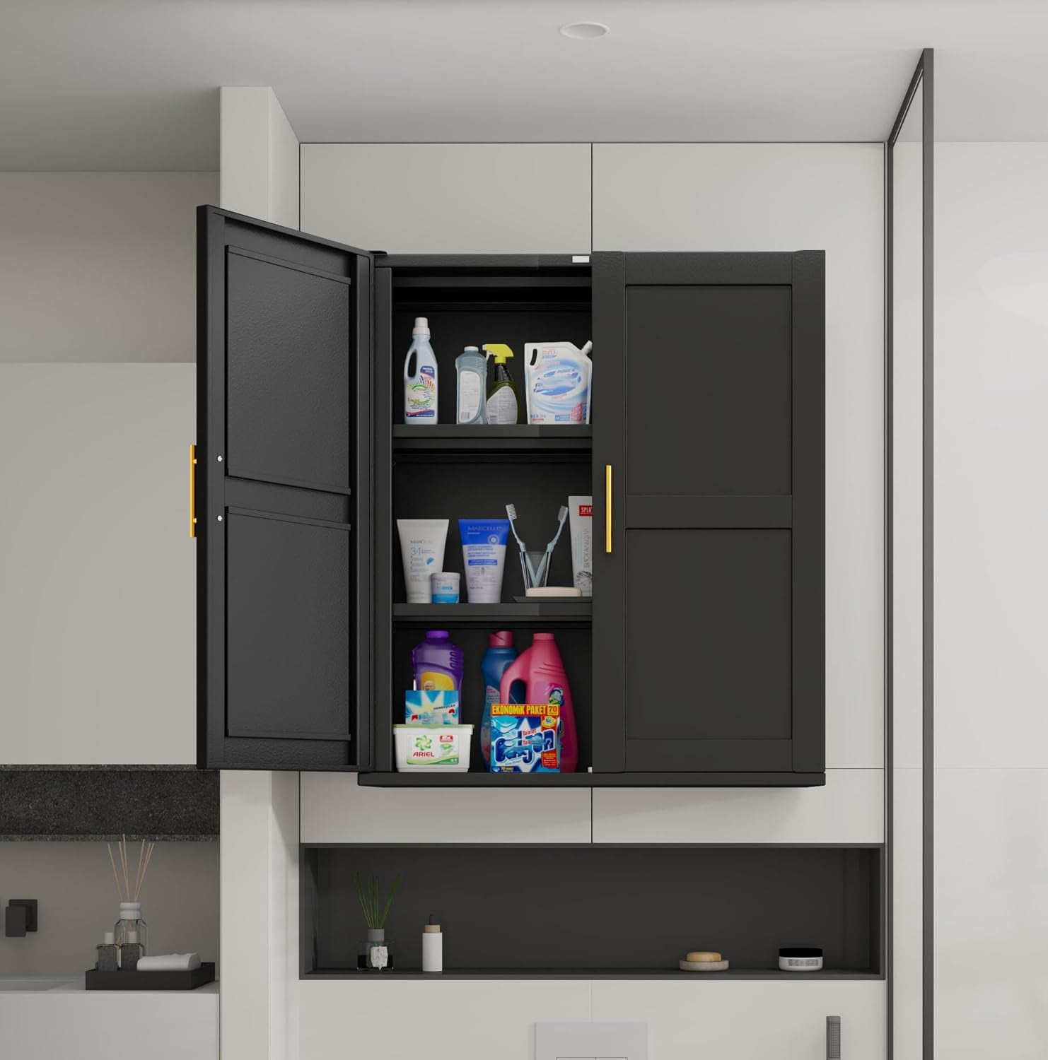 SAZYY Metal Bathroom Wall Cabinet with Door and Adjustable Shelves ...