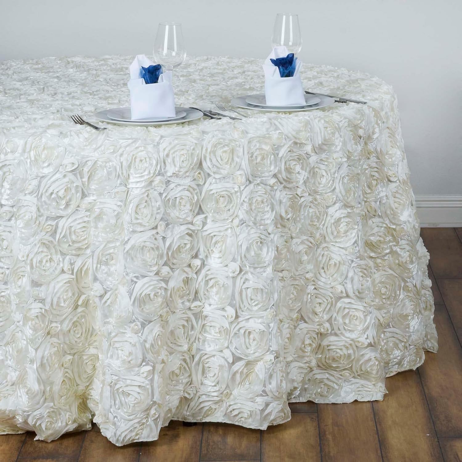 SAZYY Premium Ivory 3D Satin Round Table Cover with Grandiose Rosette ...