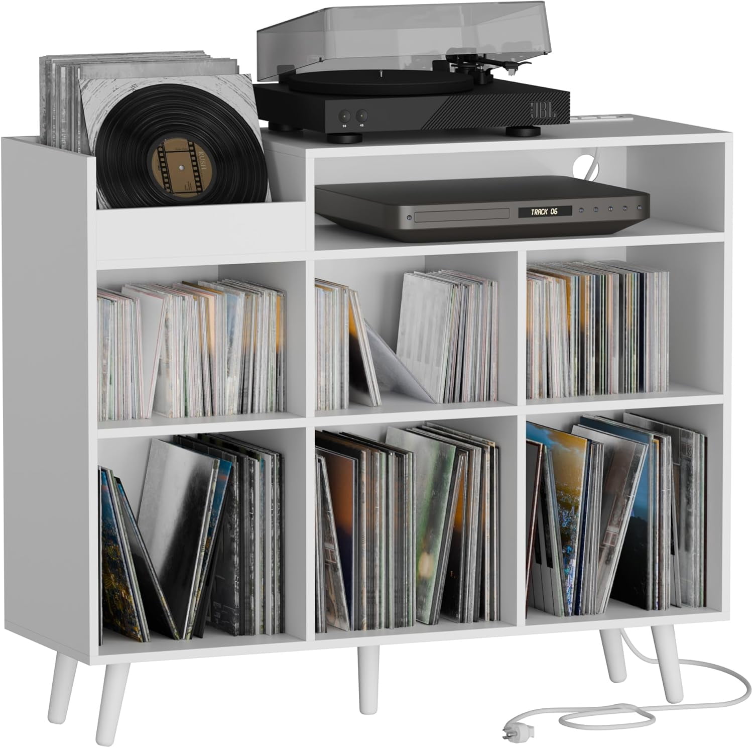 SAZYY Record Player Stand, Turntable Shelf with Vinyl Storage up to 500 ...