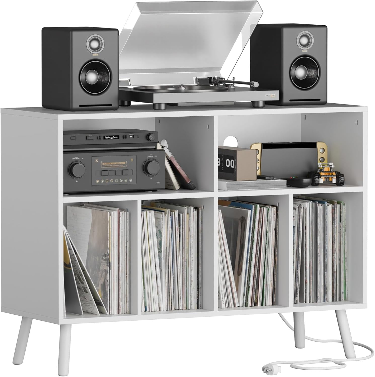 SAZYY Record Player Stand, Turntables Stand with Charging Station and ...