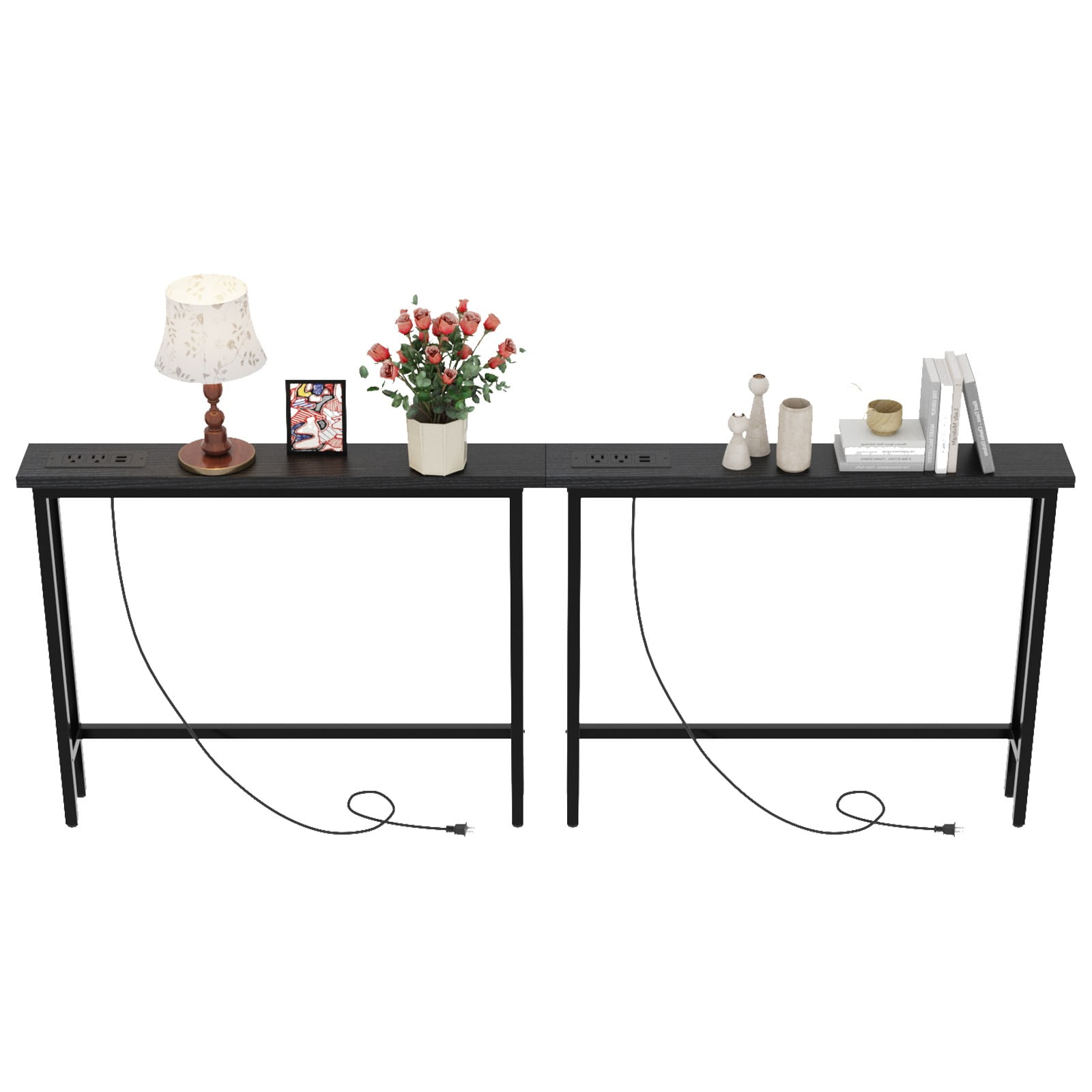 SAZYY Set of 2 Console Tables with Power Outlets, Slim Behind Couch ...