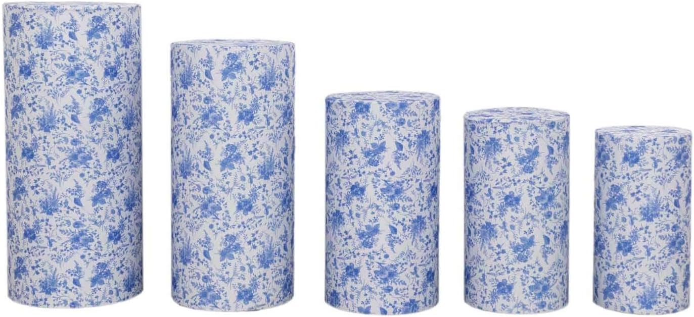 SAZYY Set of 5 Premium Red Crushed Velvet Cylinder Plinth Display Box ...