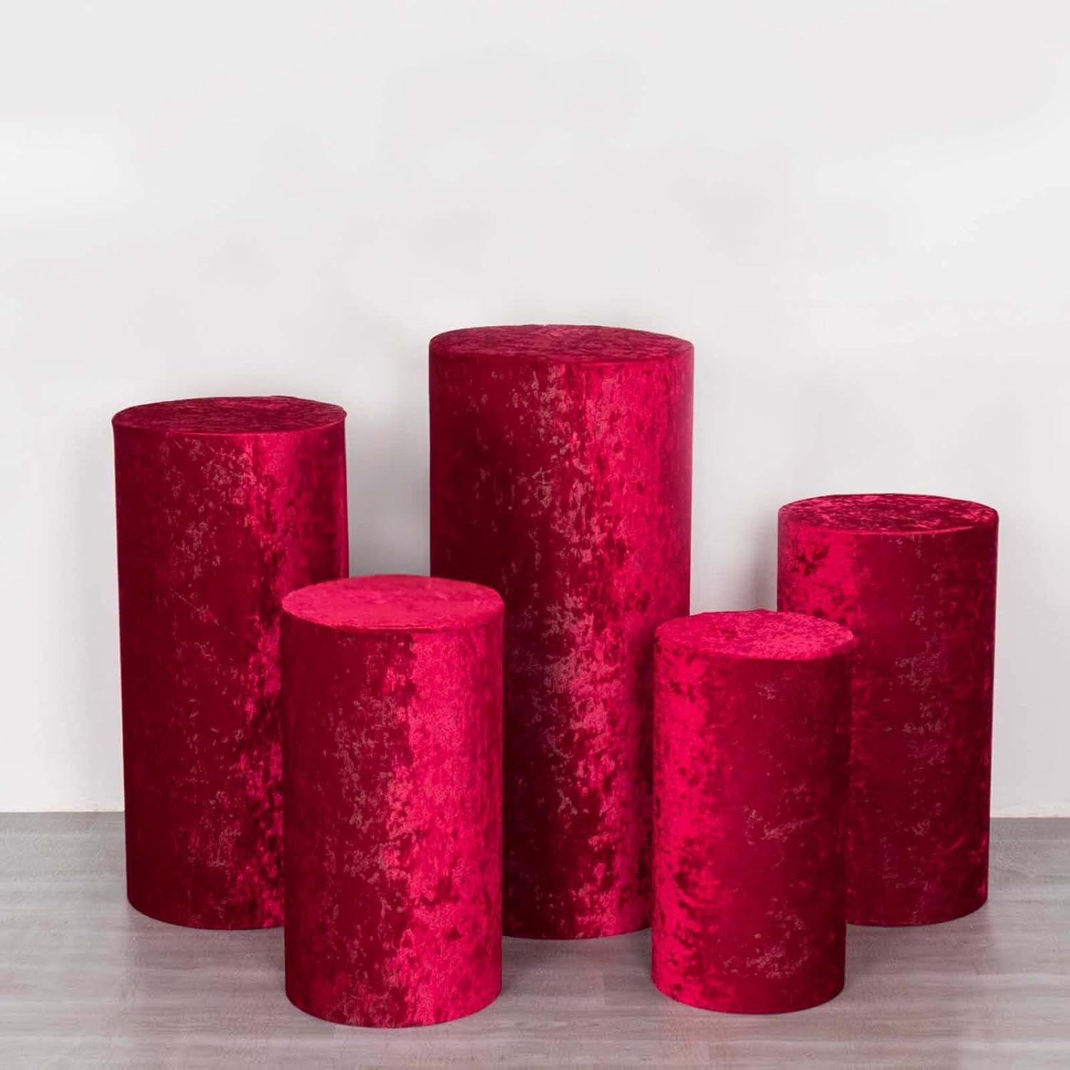 SAZYY Set of 5 Premium Red Crushed Velvet Cylinder Plinth Display Box ...