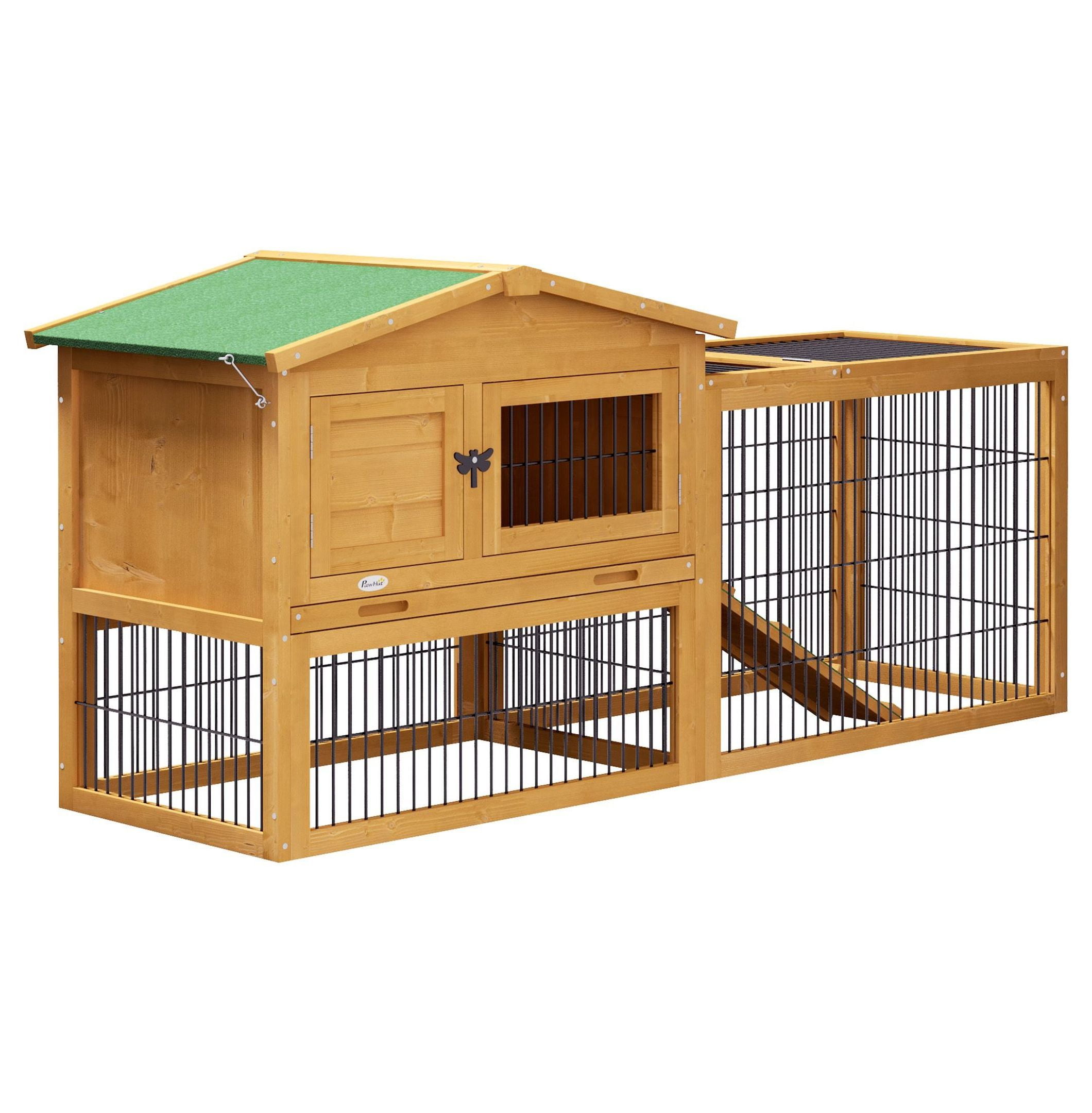 SAZYY Spacious 2-Level 59" Rabbit Hutch Outdoor with Easy Open Top ...