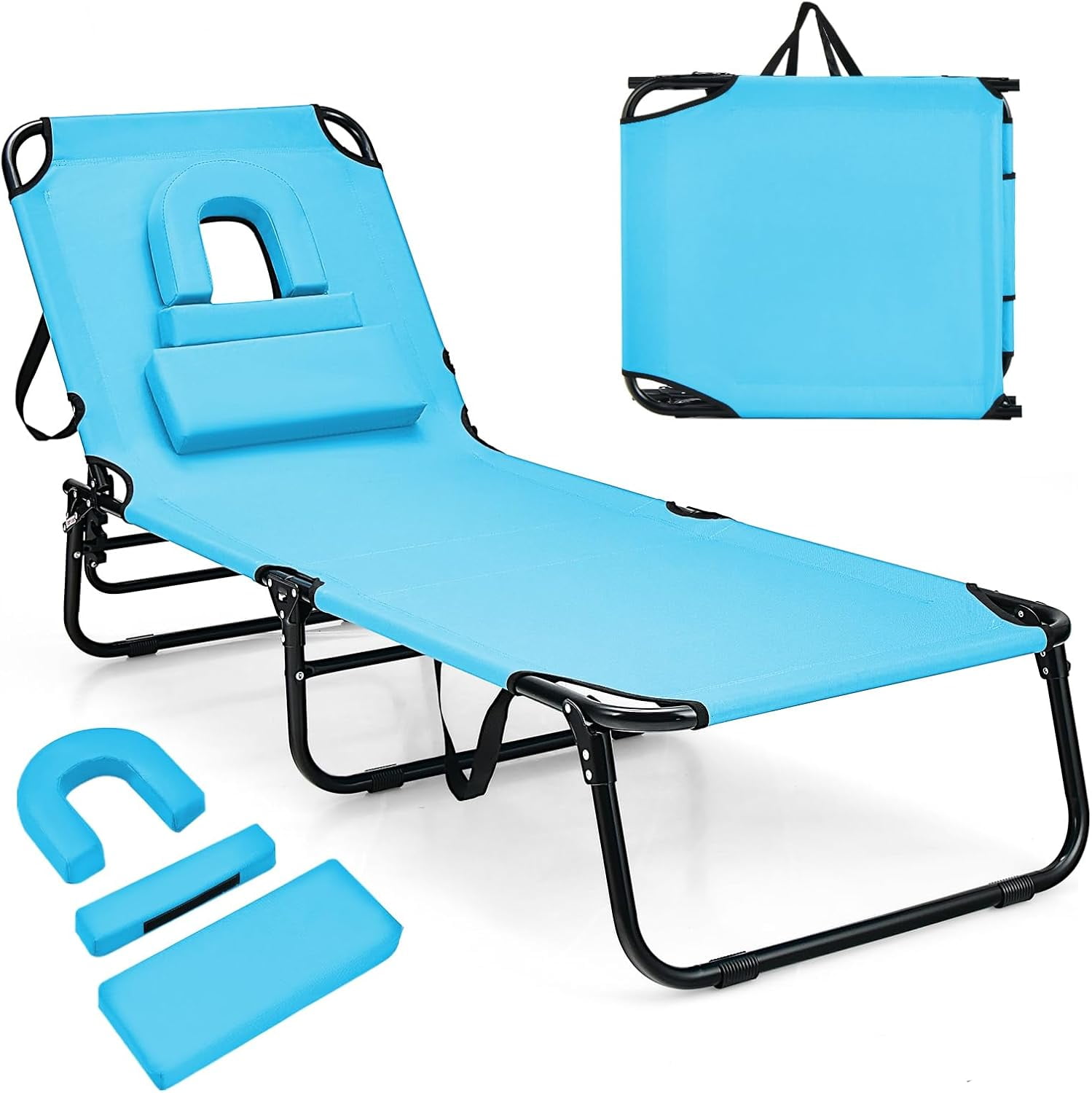 SAZYY Tanning Chair, 350lbs Adjustable Patio Lounge Chair w/Face Hole ...