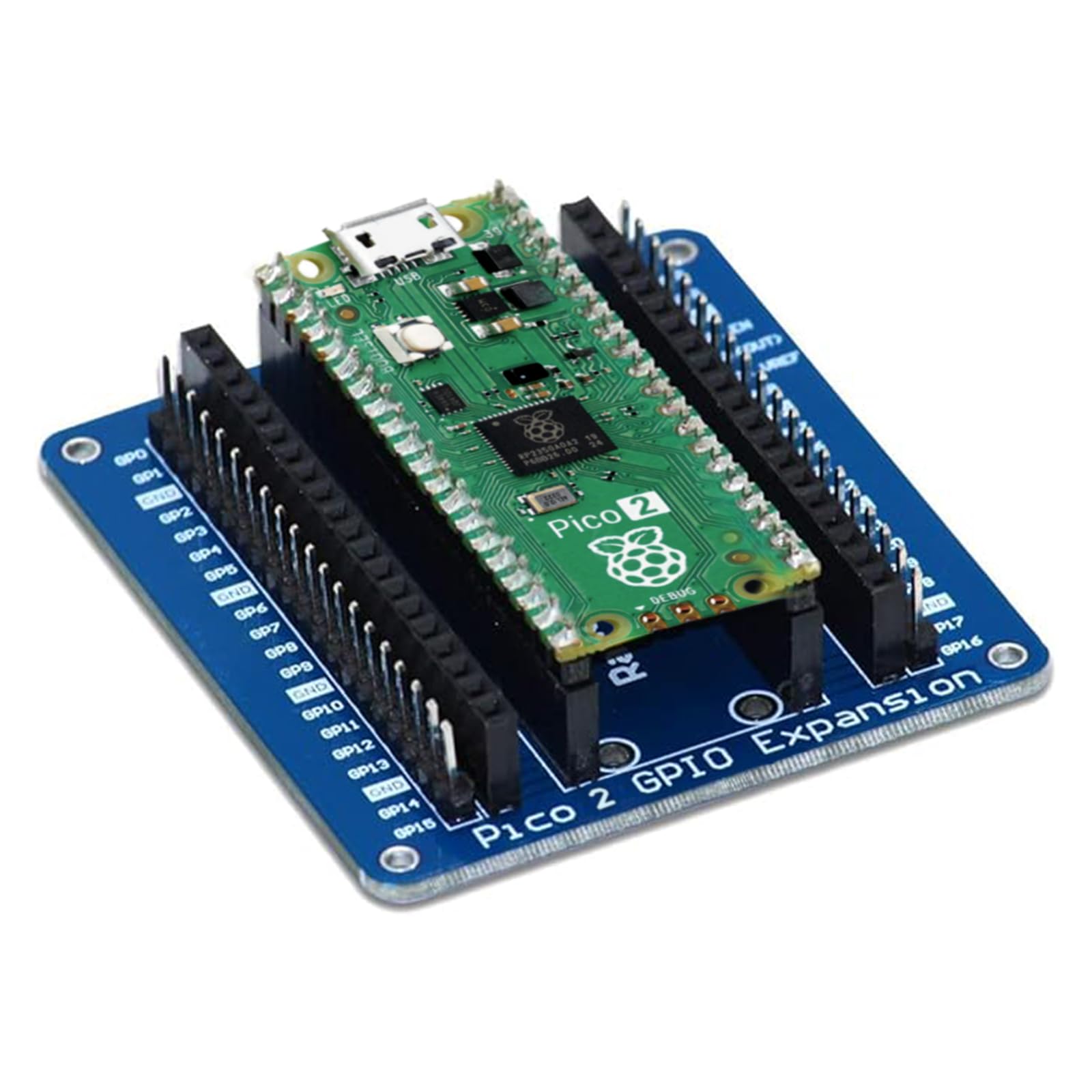 SB Components Raspberry Pi Pico 2 GPIO Expansion Board with Pico 2 WH Development Board on ...