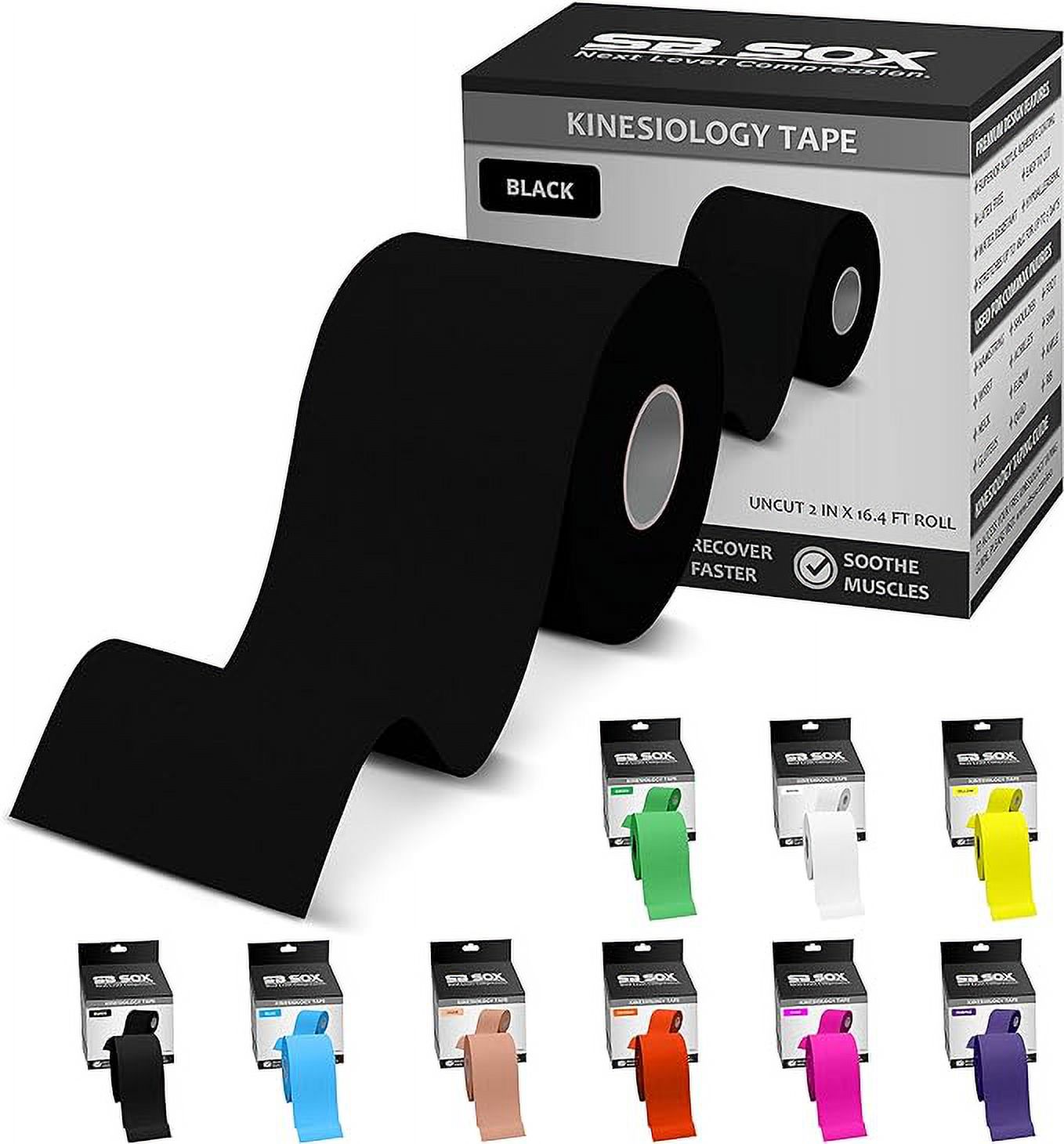 SB SOX Original Cotton Kinesiology Tape (16ft Uncut Roll) – Best Latex Free, Water Resistant ...