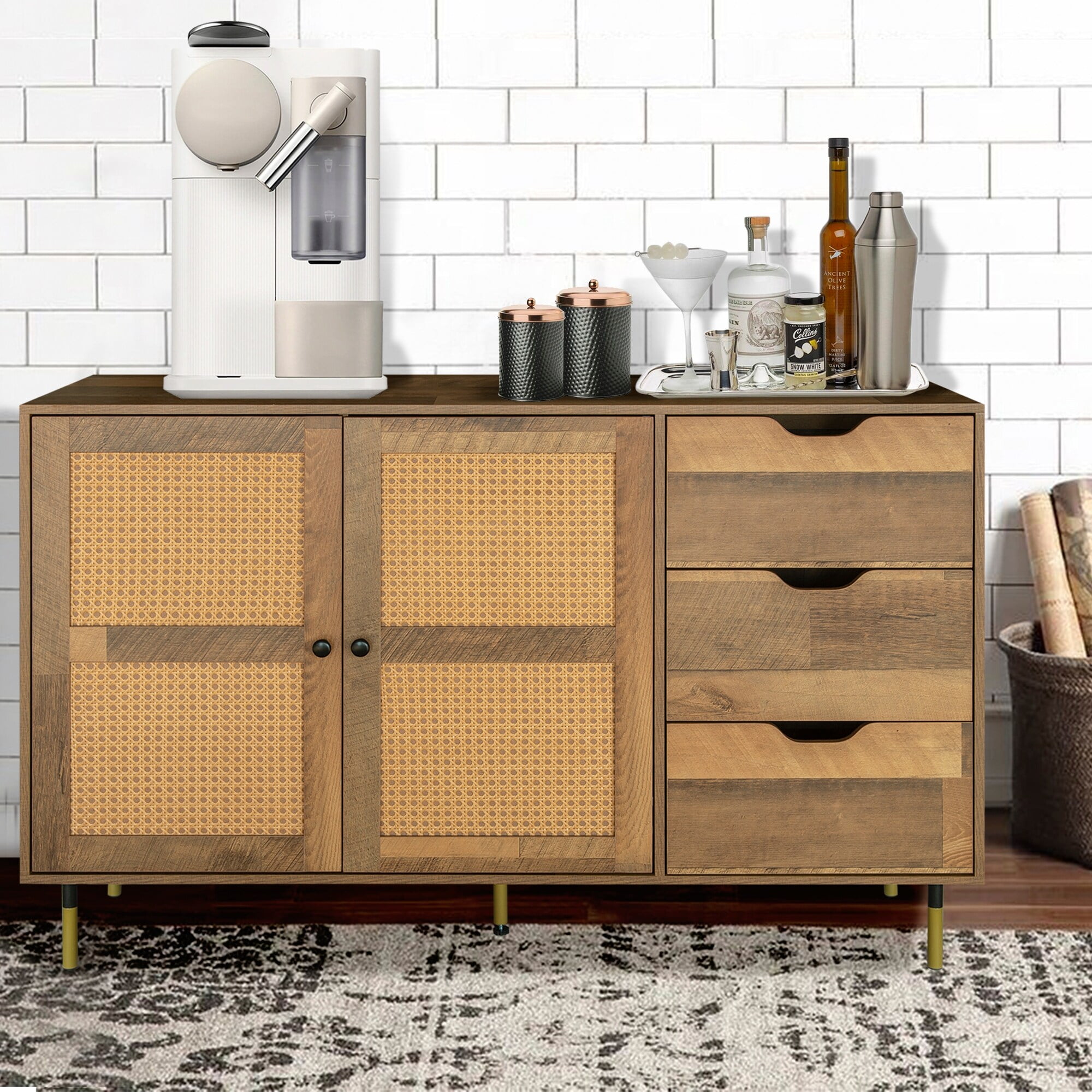 SB17-MIXOAK-2D-BK_OS Sideboard Buffet Cabinet with 2 Door,Kitchen ...