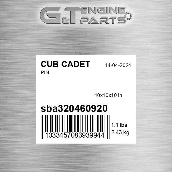 SBA320460920 PIN fits CUB CADET (New OEM) - Walmart.com