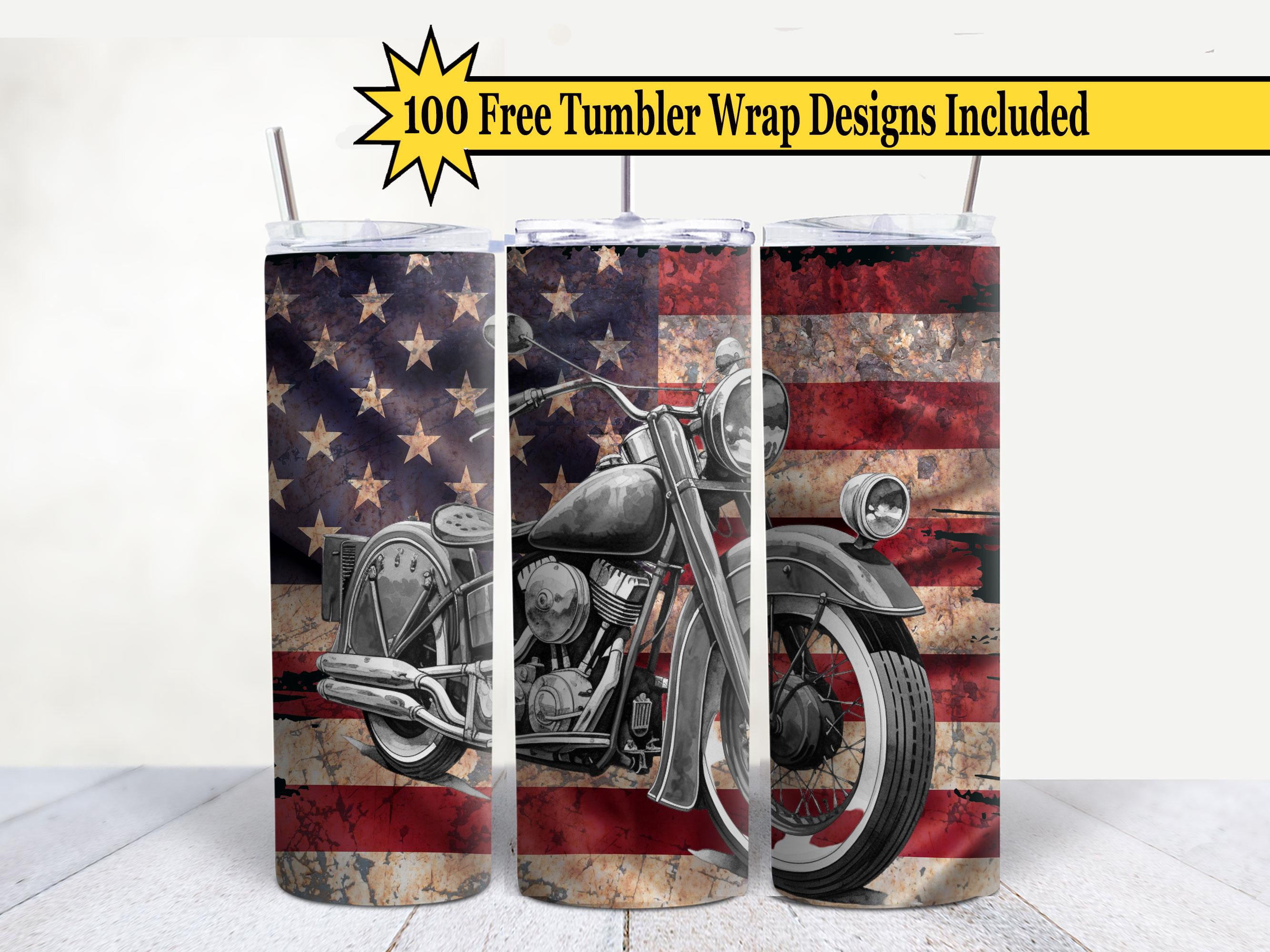 SBEMP American Flag Biker Design 20Oz Straight Skinny Tumbler ...