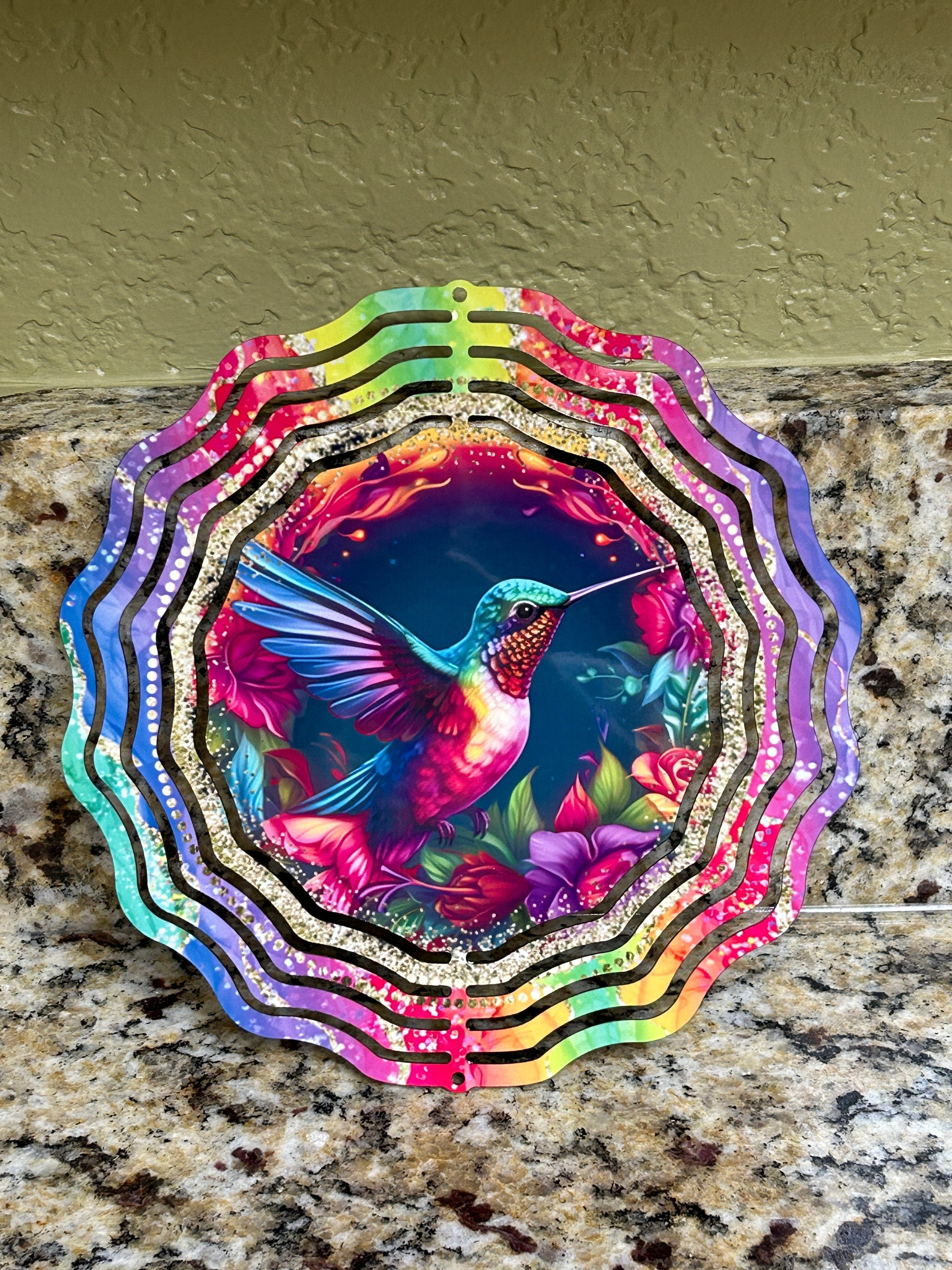 SBEMP Colorful Hummingbird Wind Spinner: Metal Garden Decor ( Inch ...