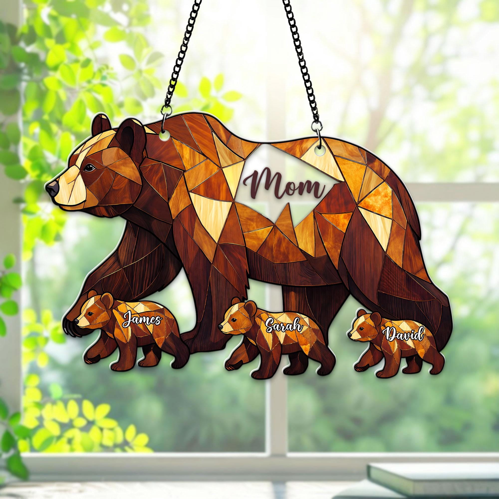 SBEMP Personalized Mama Bear and Cubs Acrylic Suncatcher, Custom Mom ...