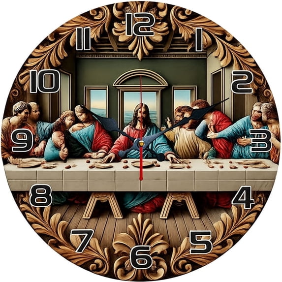 SBEMP10 Inch Silent Wall Clock, 3D Embossed The Last Supper Decorative ...