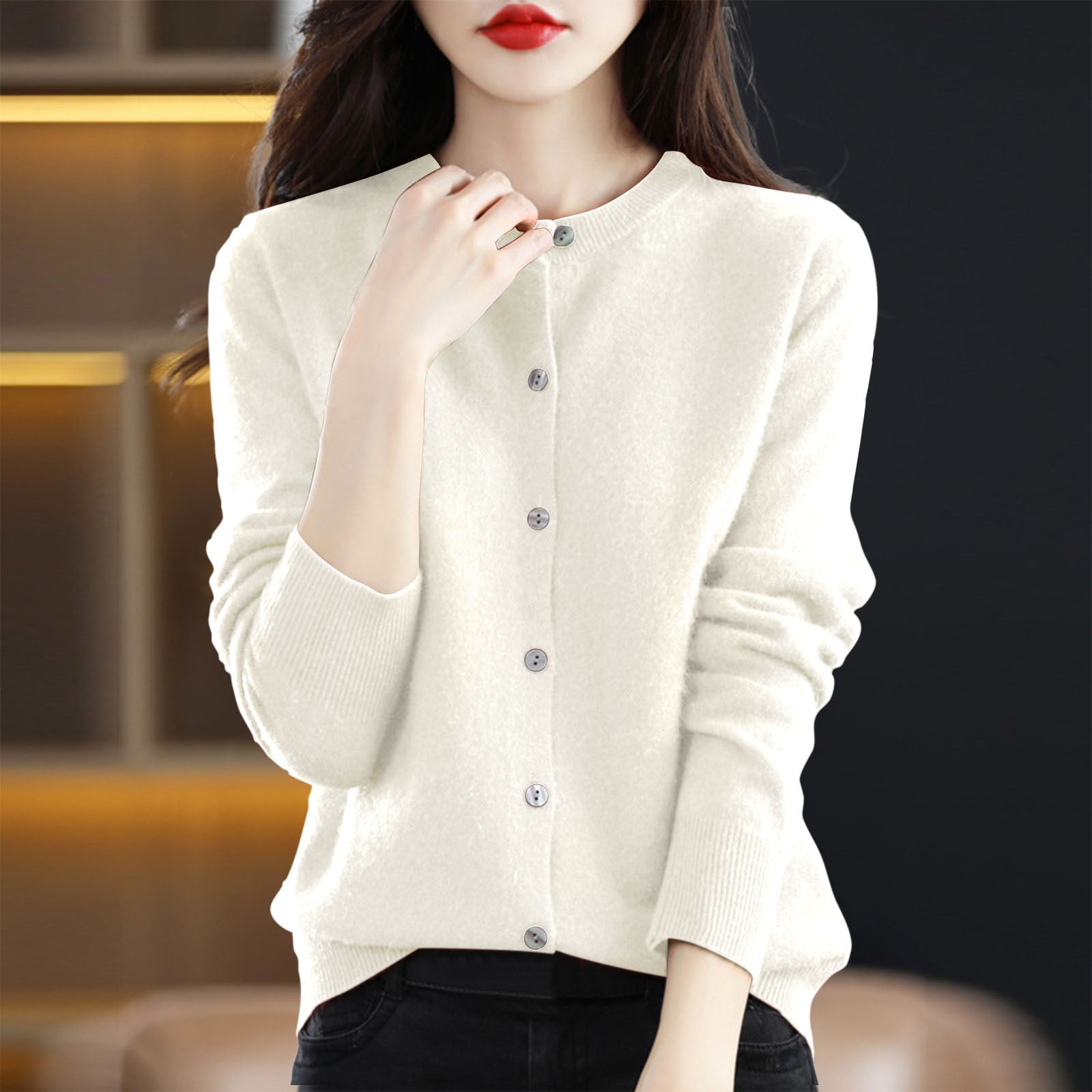 SBYOJLPB Cardigan Sweaters for Women Women'S Solid Color Long Sleeved ...