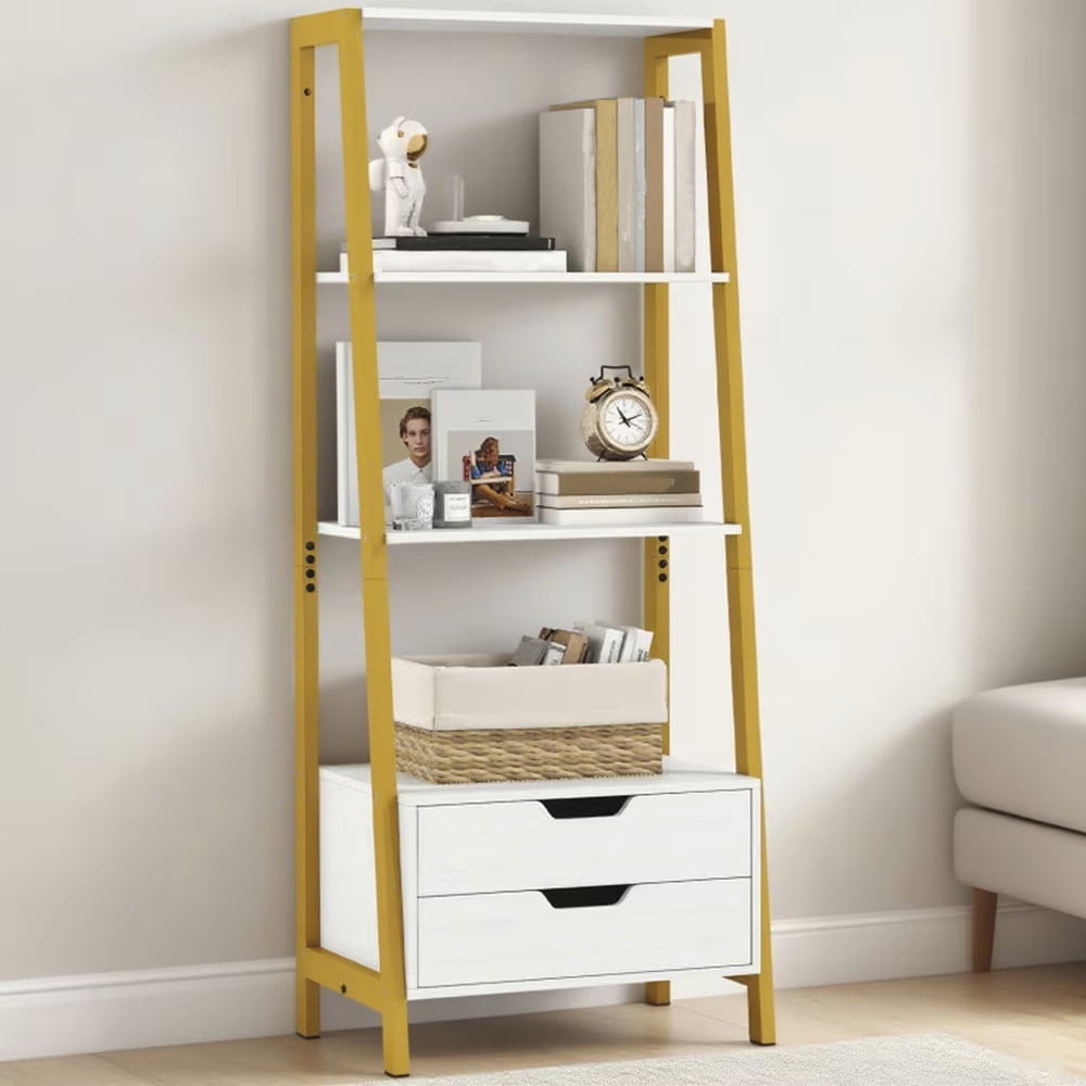 SBYOJLPB College Dorm Essentials,4 Tier Ladder Shelf with 2 Drawers 52. ...