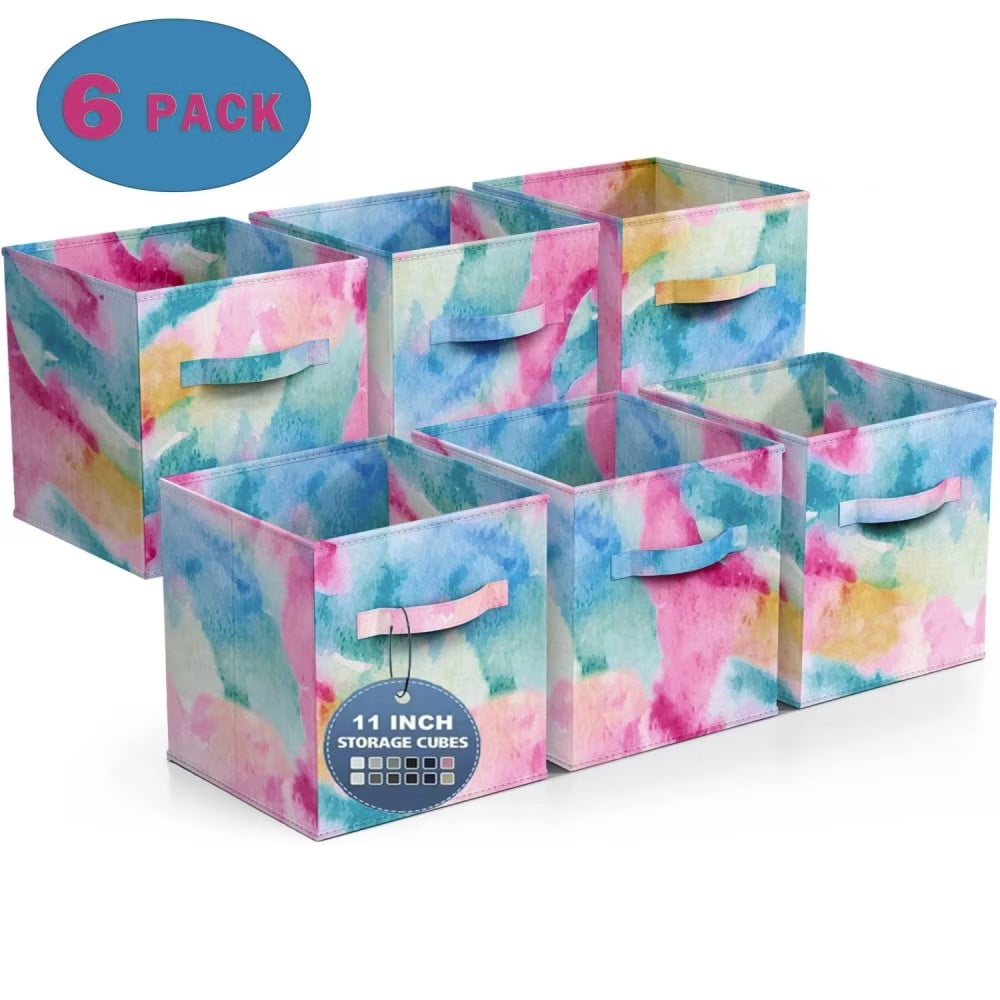 SBYOJLPB Fabric Storage Cubes 6 Foldable Tie Dyes Storage Bins for ...