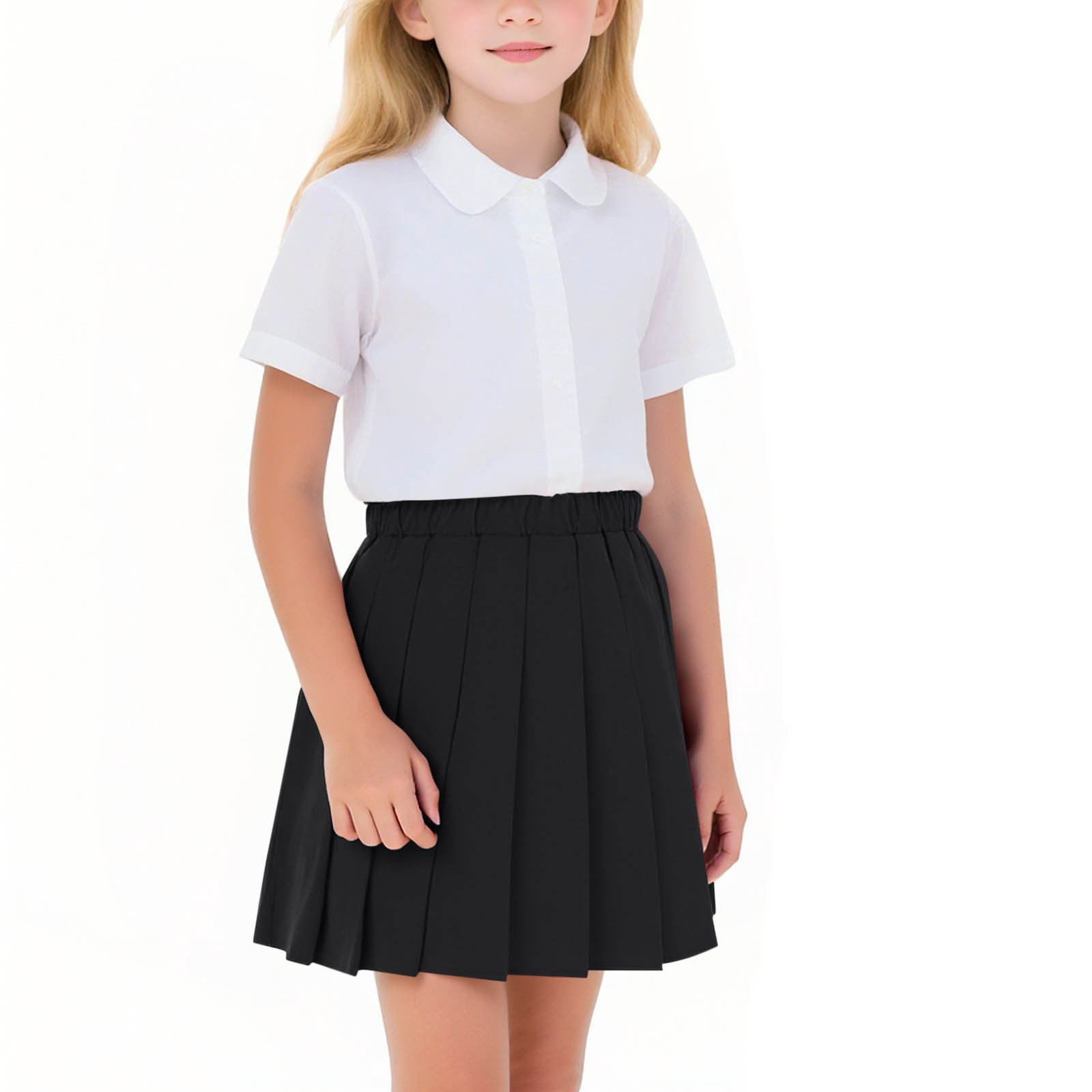SBYOJLPB Girls’ Solid Color Pleated Skirt Elastic Waist School Uniform ...