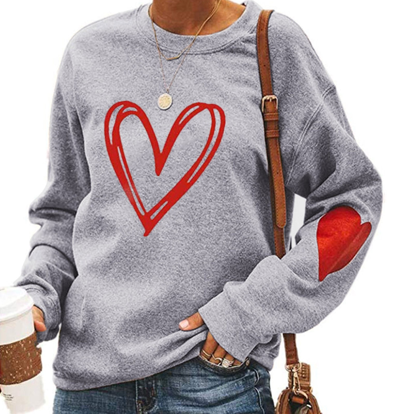 Sbyojlpb Love Heart Shirt Valentines Day Plus Size Pullover Women Long