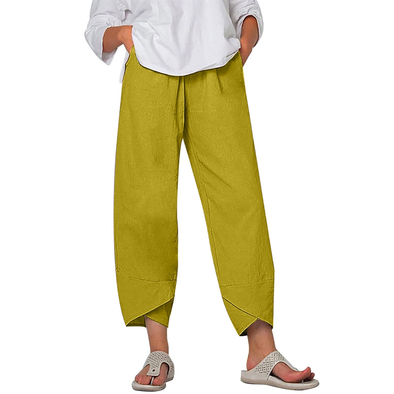 SBYOJLPB Women's Cotton Linen Summer Pants Women Casual Height Trimming ...
