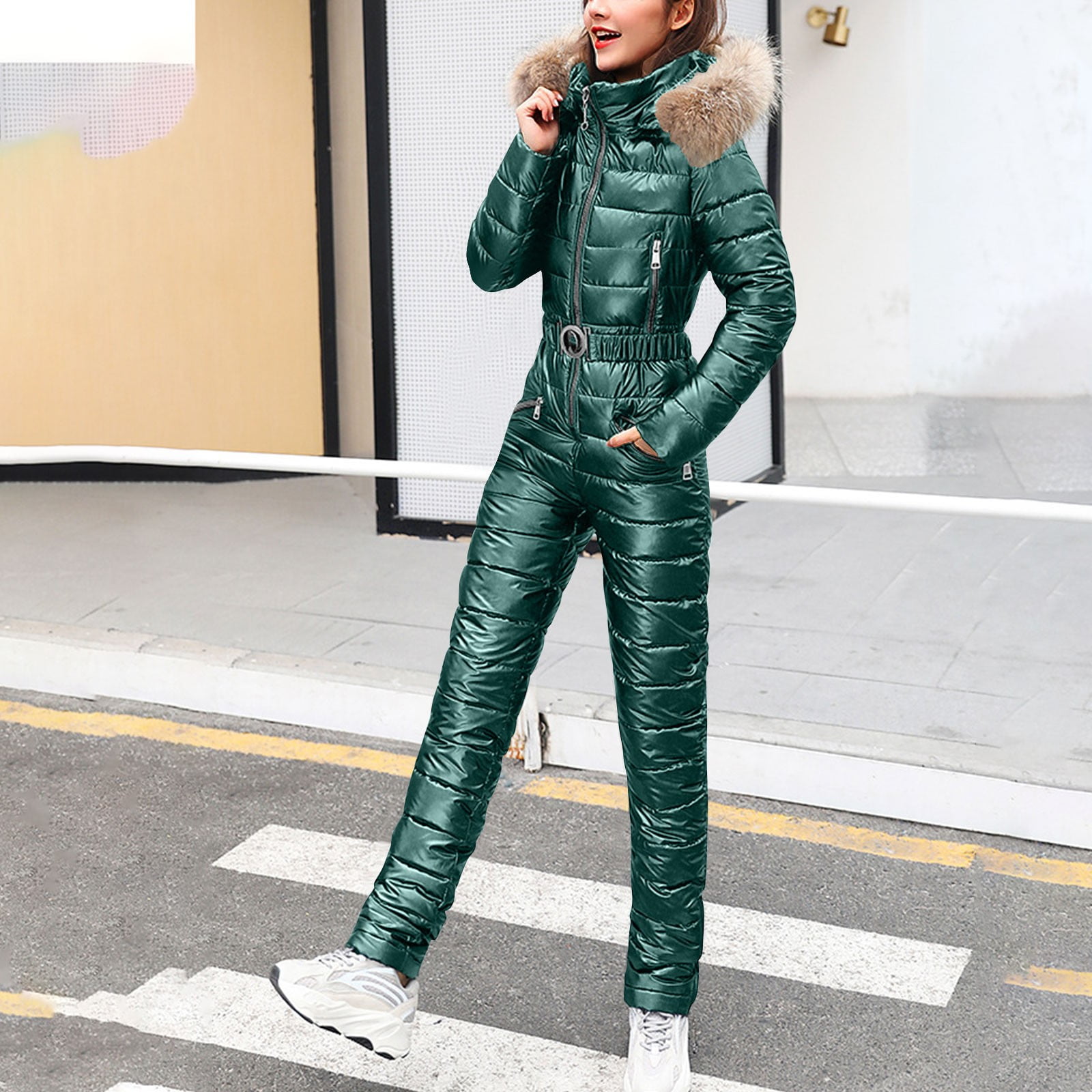 SBYOJLPB Women's Pants Woman Winter Outdoor Snow Sports Jumpsuit Collar ...