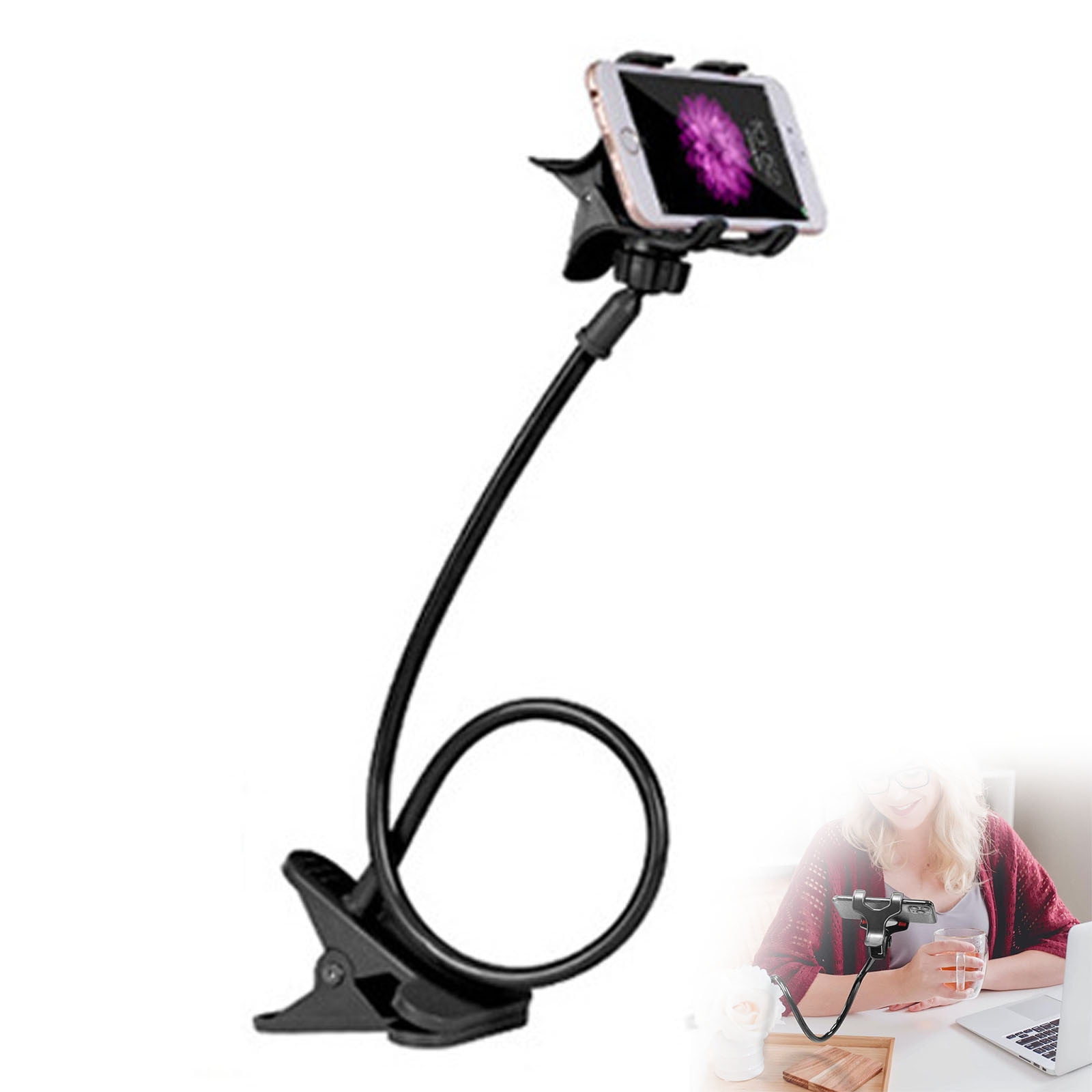 SBYZK Black Long Arm Cell Phone Holder with Clip for Nightstand and ...