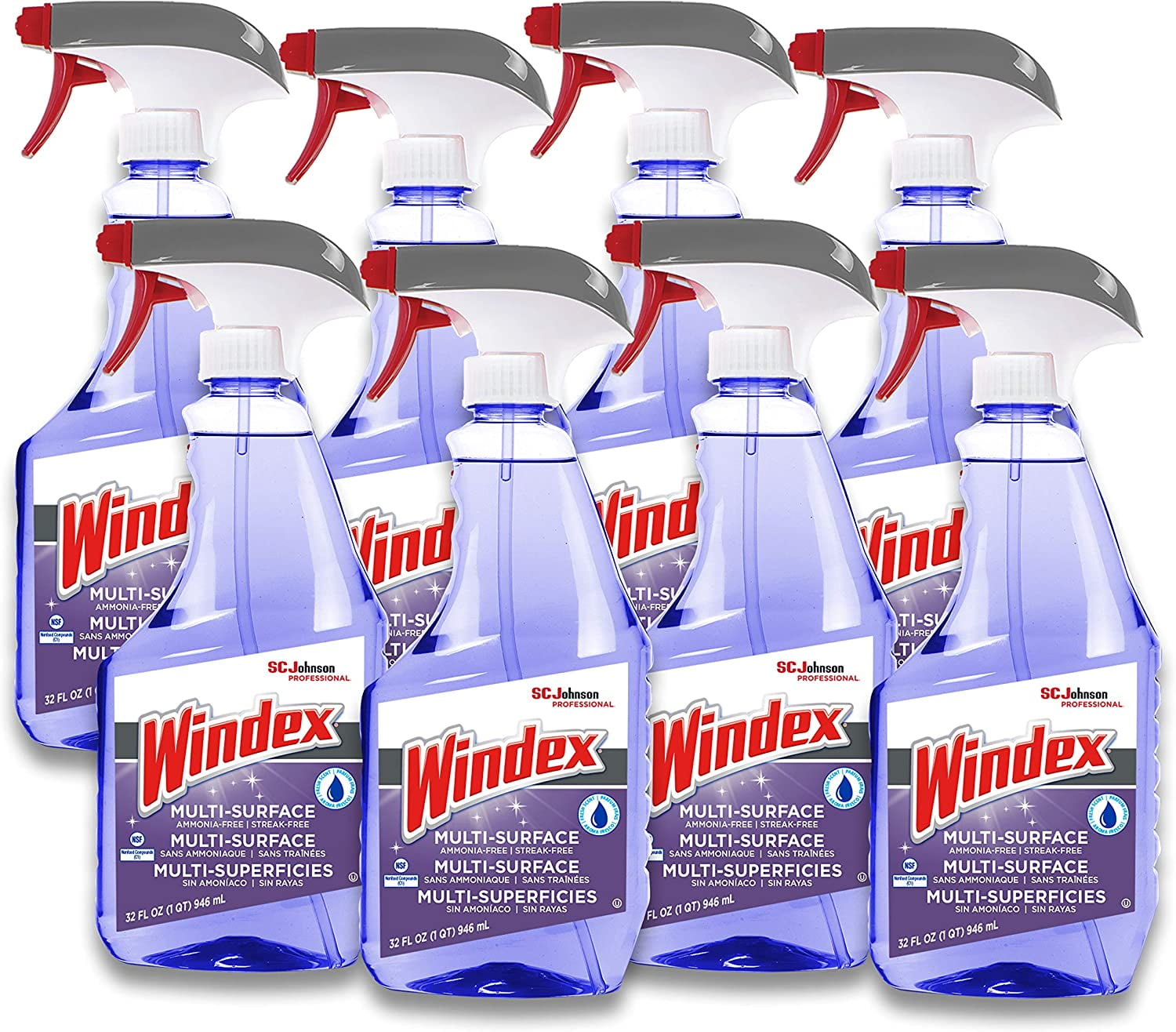 SC Johnson Windex Non-Ammoniated Glass/Multi Surface Cleaner, Fresh Scent, 32 oz Bottle, 8 ...