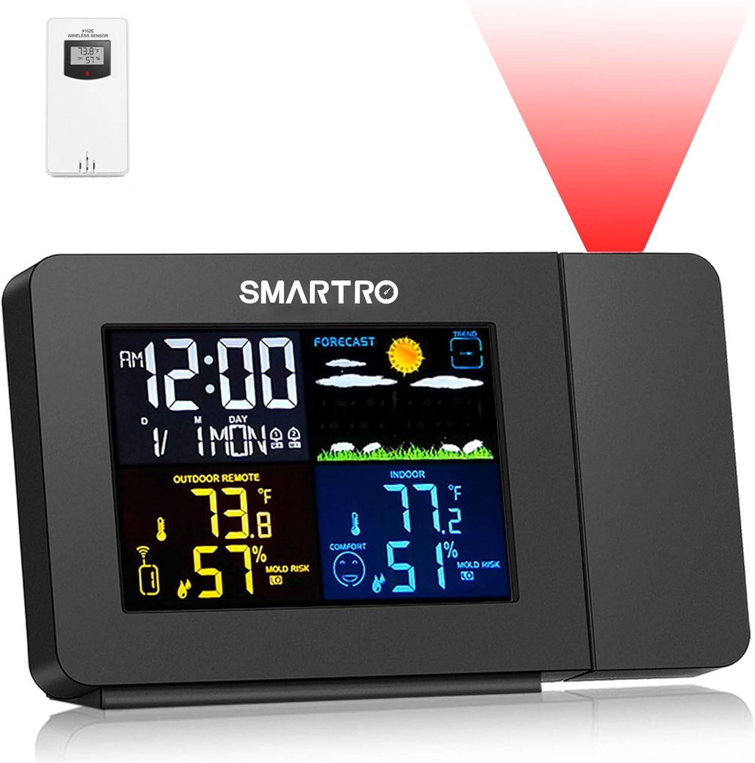 SC91 Projection Alarm Clock for Bedrooms with Weather Station, Wireless ...