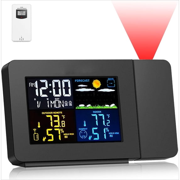 SC91 Projection Alarm Clock for Bedrooms with Weather Station, Wireless ...