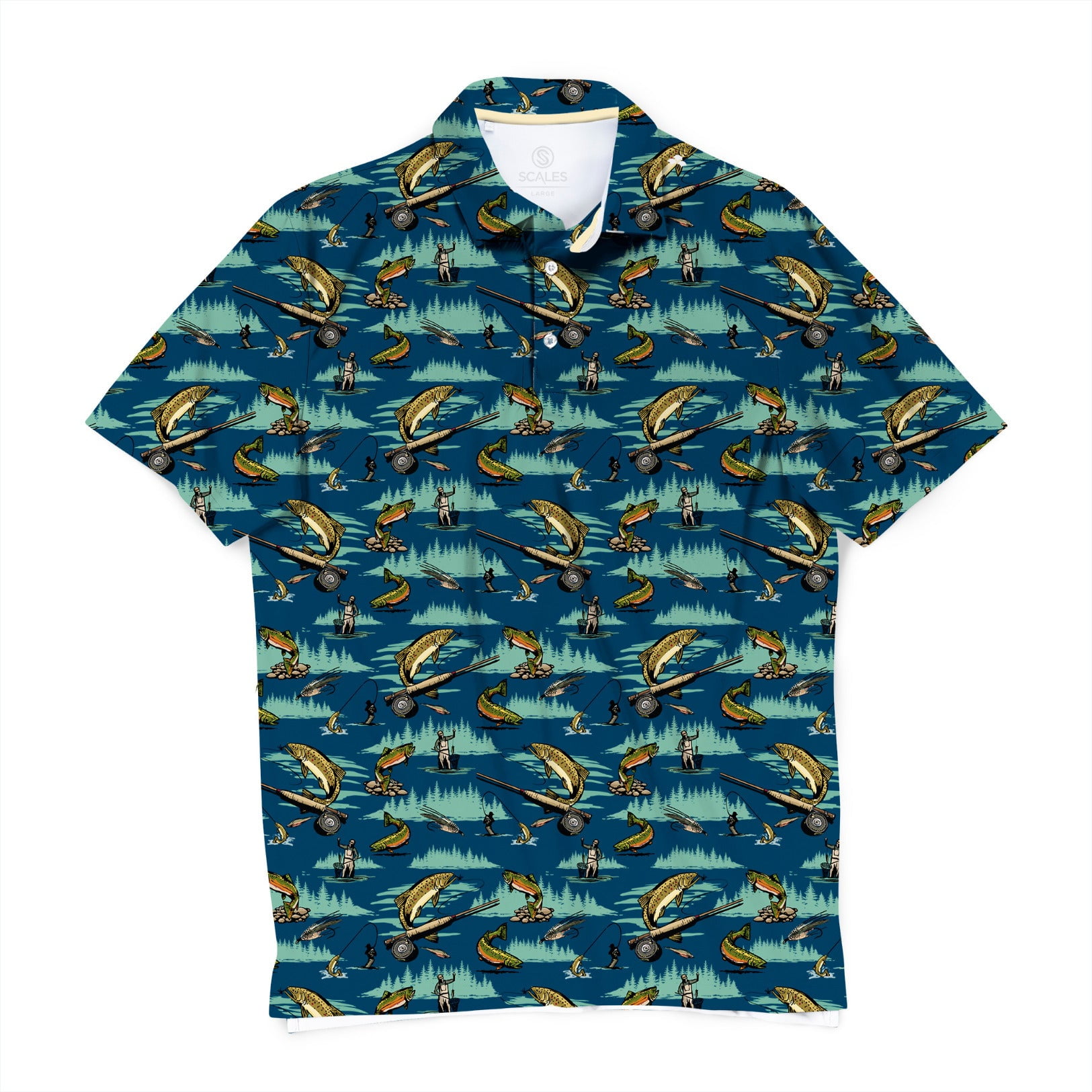 SCALES Johnny Fly Rod Short Sleeve Polo Marine, Small - Walmart.com