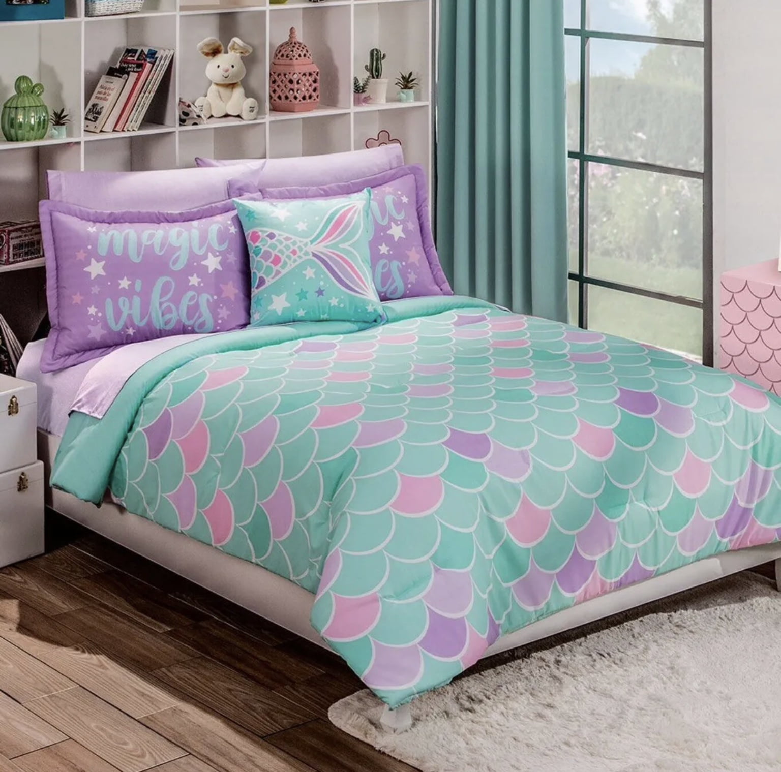 SCALES MERMAID TEENS KIDS GIRLS REVERSIBLE COMFORTER SET 3 PCS TWIN ...