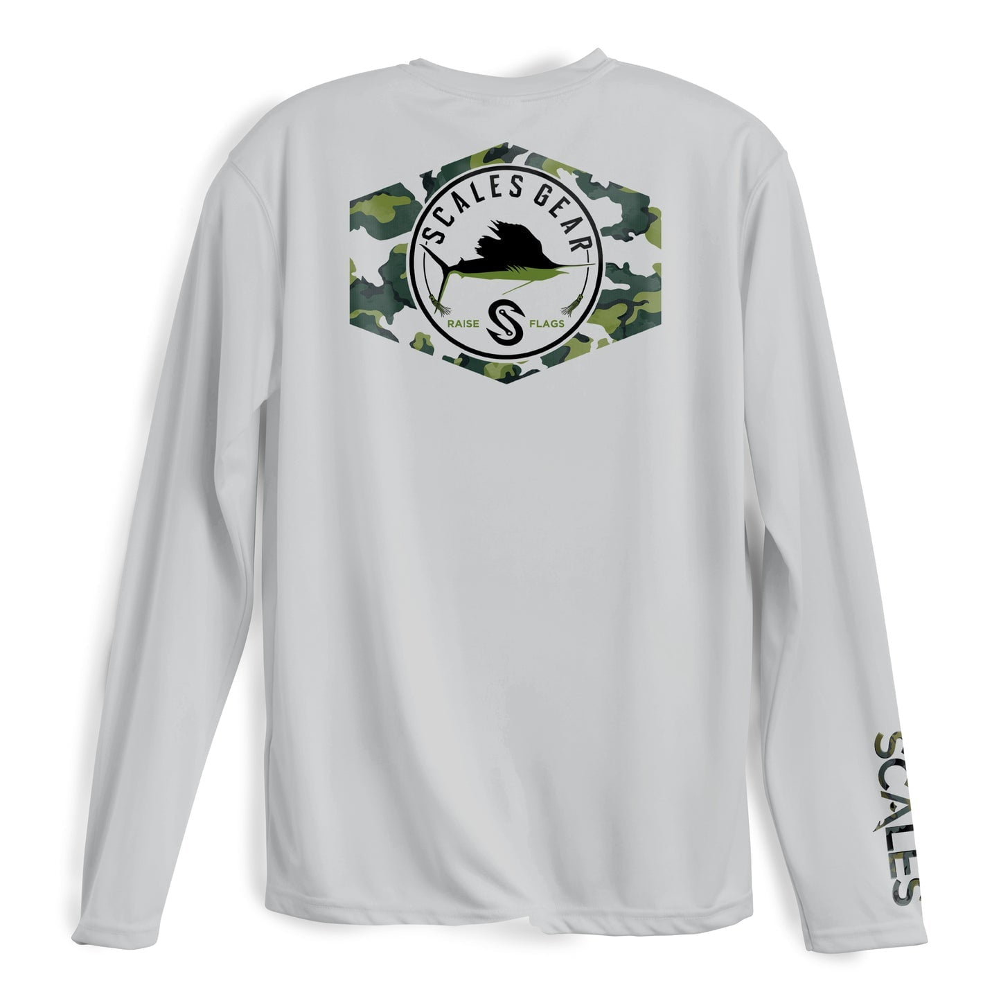 SCALES Men's Sail Camo Sleeve Performance Shirt Grey, Large Long Sleeve ...