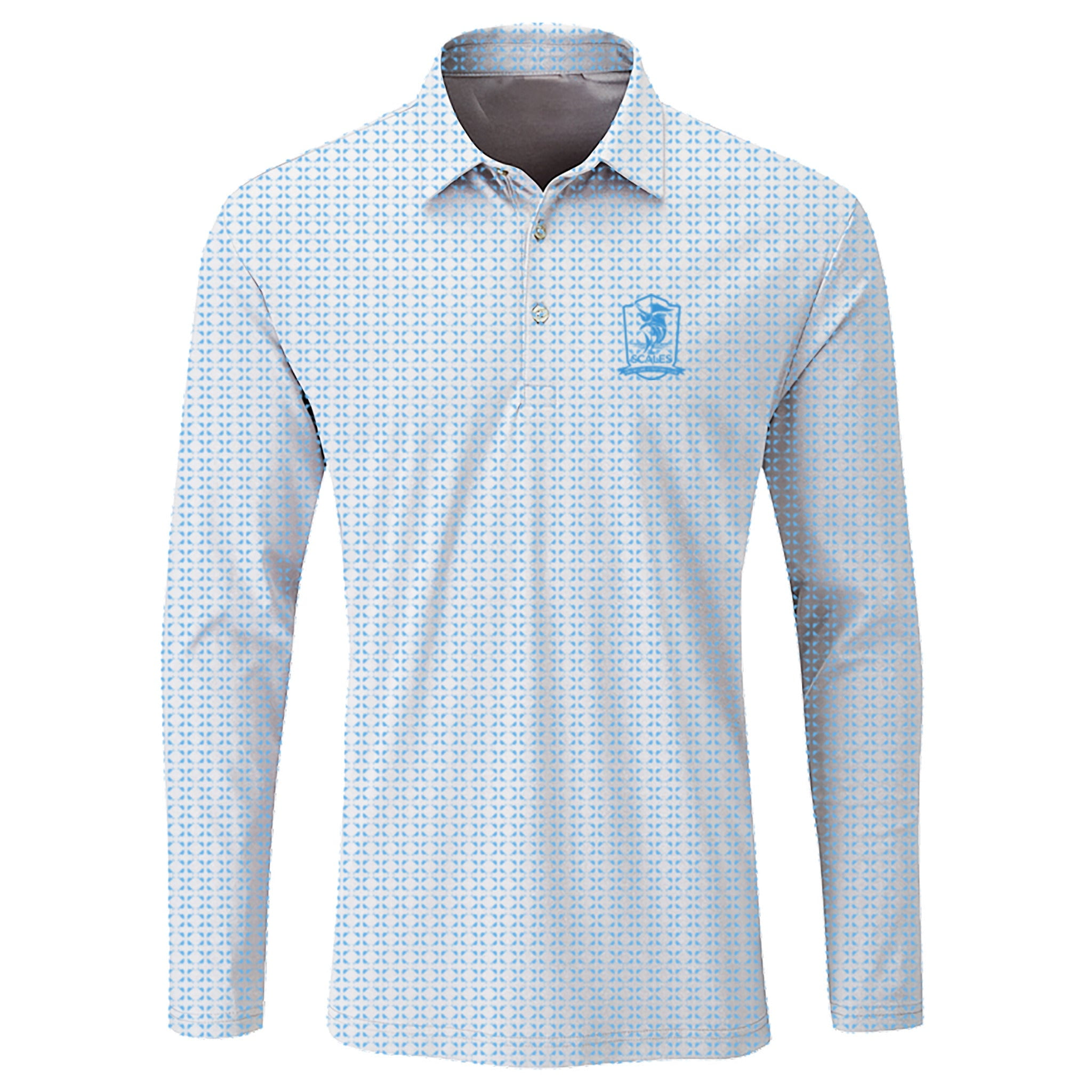 SCALES Nautical Sail Long Sleeve Performance Polo White, Light Blue ...