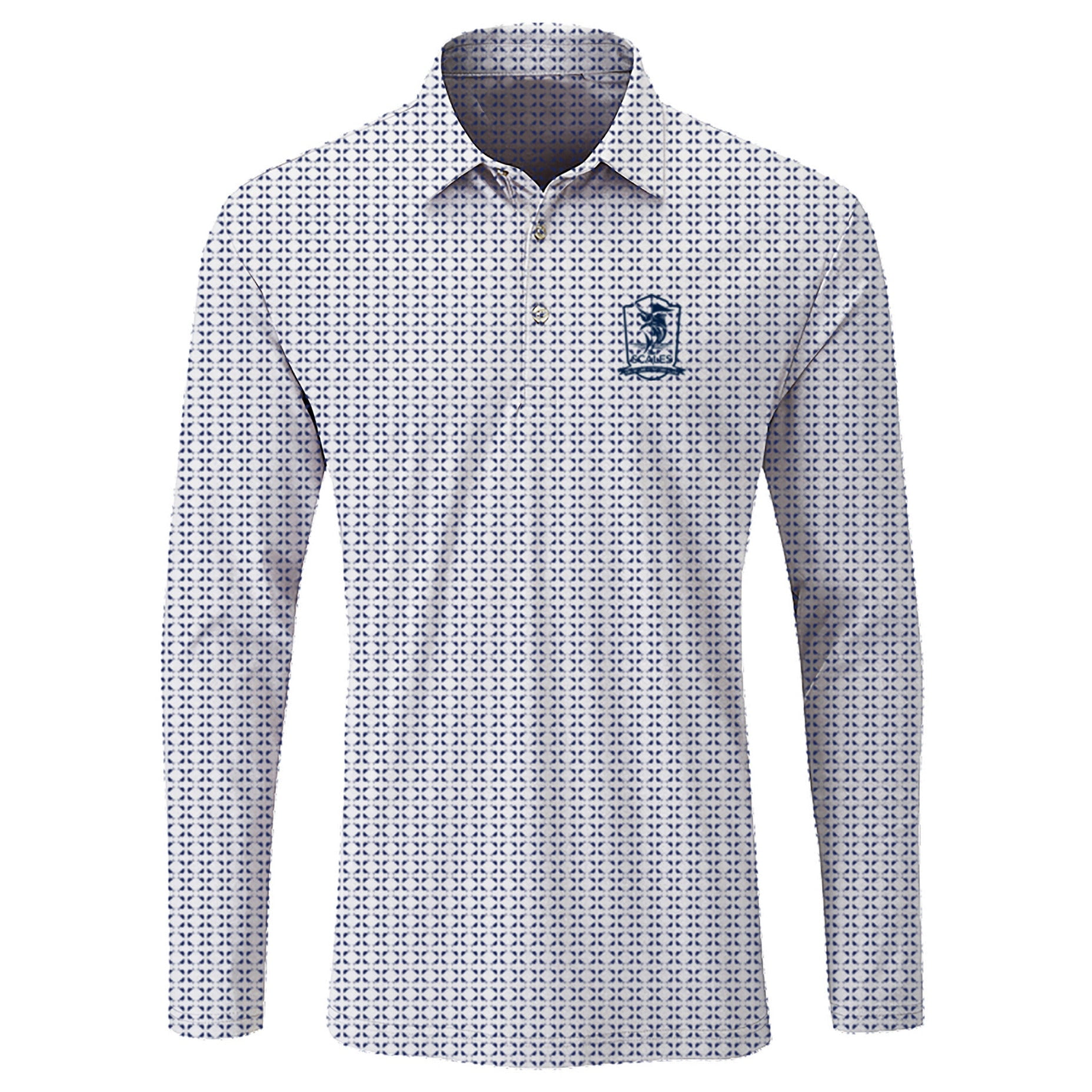 SCALES Nautical Sail Long Sleeve Performance Polo White, Navy, Large ...