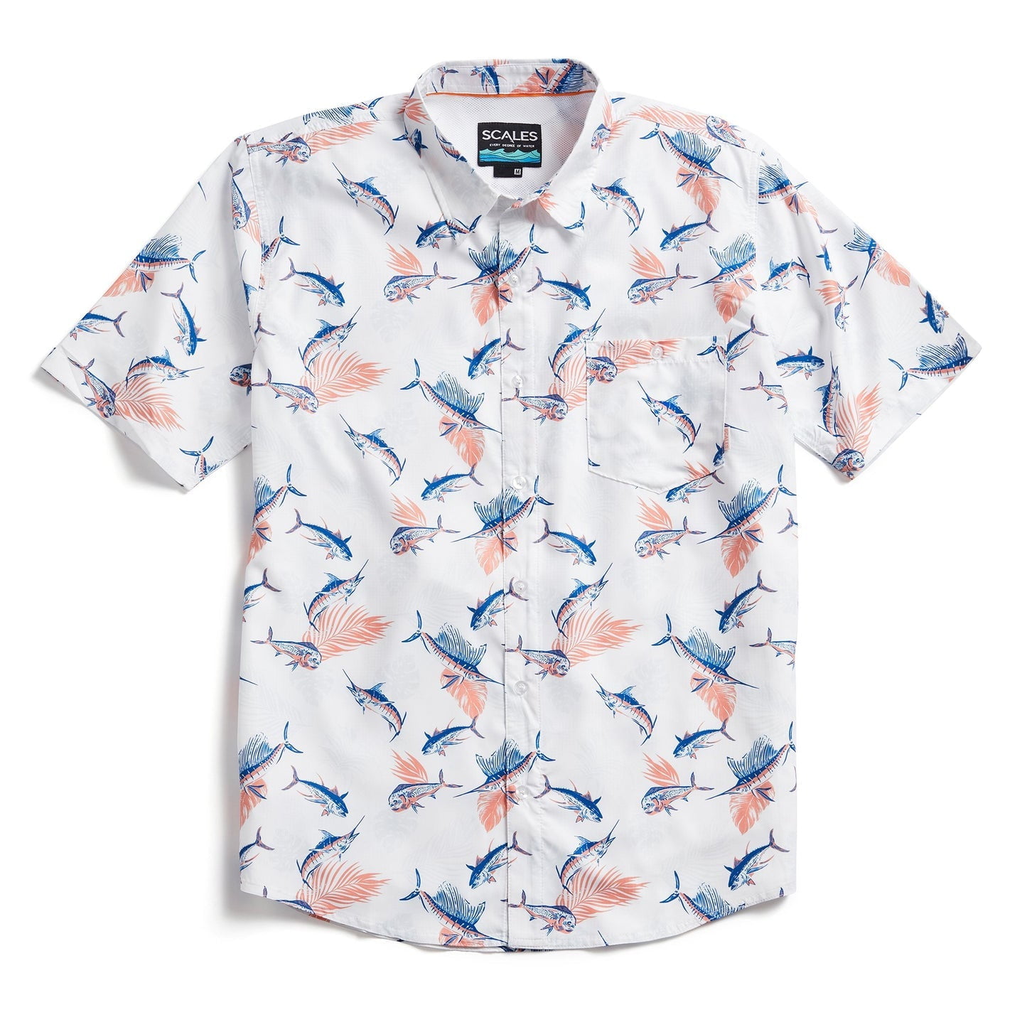 SCALES Tropical Slam Short Sleeve Button Down White, Small Buttondown ...