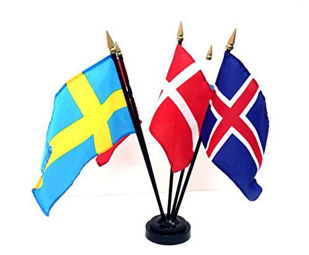 SCANDINAVIA FLAGS- SET of 5 Rayon 4"x6" Flags with a 5-hole base, 4x6 ...