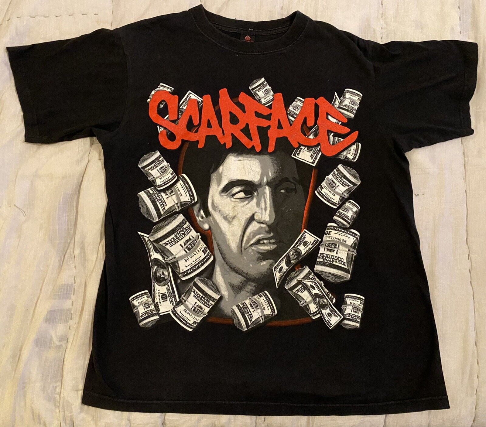 SCARFACE Sz L T-Shirt Rolled $100 Bills Dollars Tony Montana Gangster ...