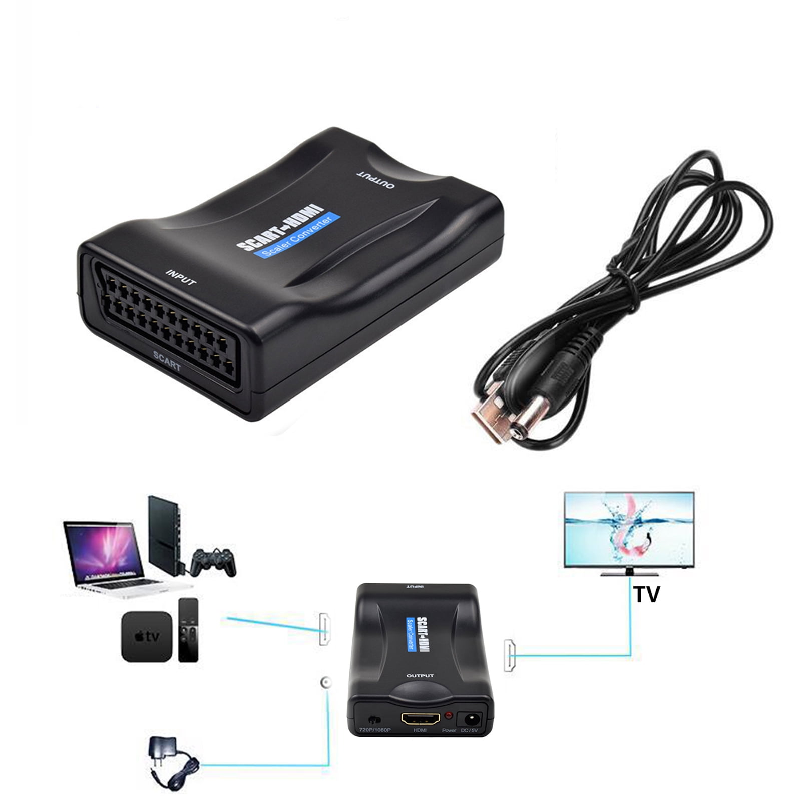 SCART till HDMI-adapter 1080P HD Video Audio Upscale Converter ...