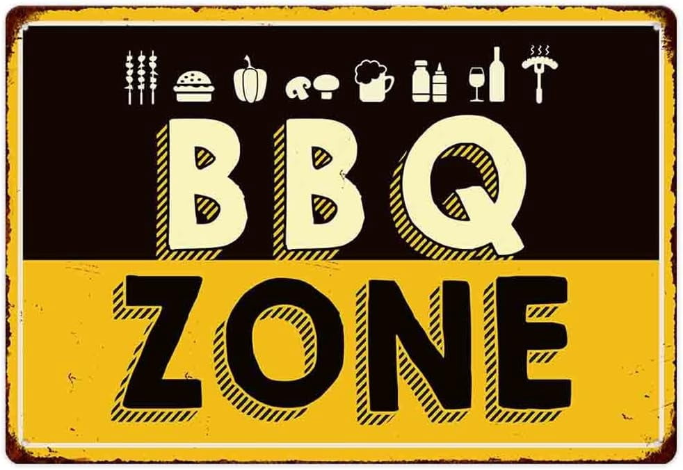 SCAZOMV BBQ Zone Vintage Retro Tin Sign Outdoor Sign Bar Wall Decor ...