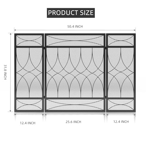 SCENDOR 3-Panel Fireplace Screen 50.4"(L) x 31.8"(H) Fireproof ...