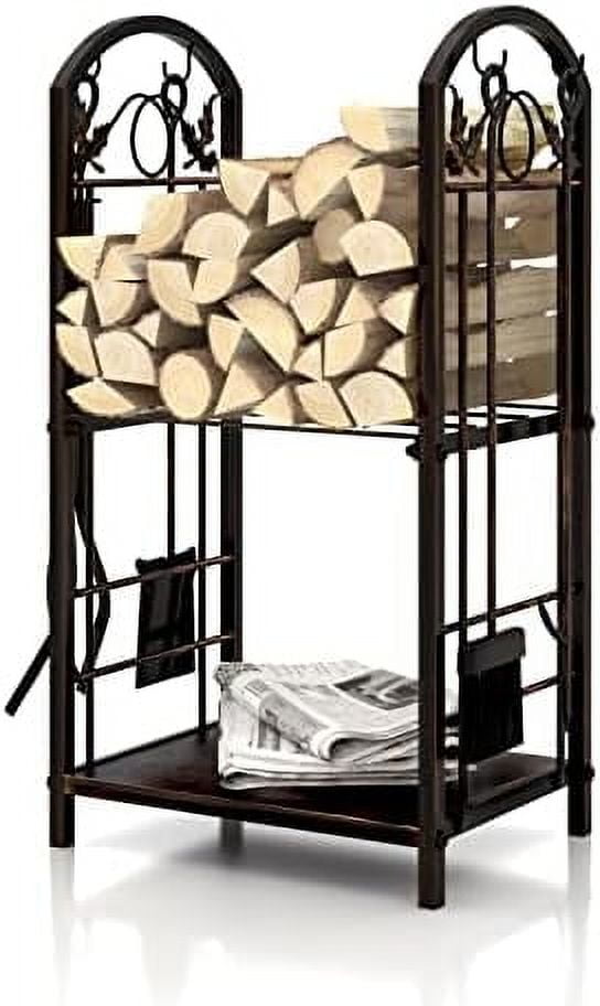 SCENDOR Firewood Racks With Fireplace Tools 30 inch Retro copper maple ...