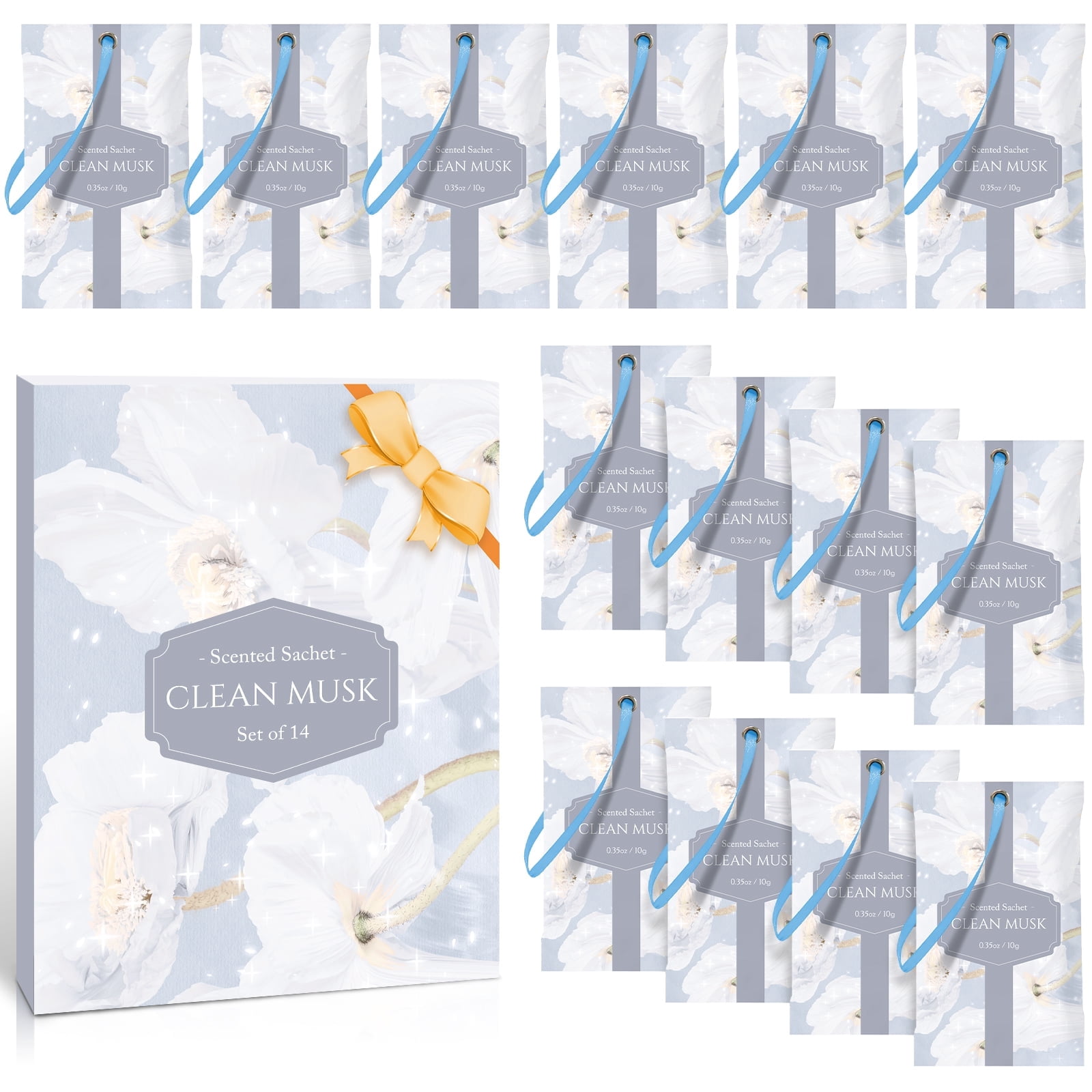 SCENTORINI 14 Packs Sachets for Drawers and Closets, Clean Musk Scented ...