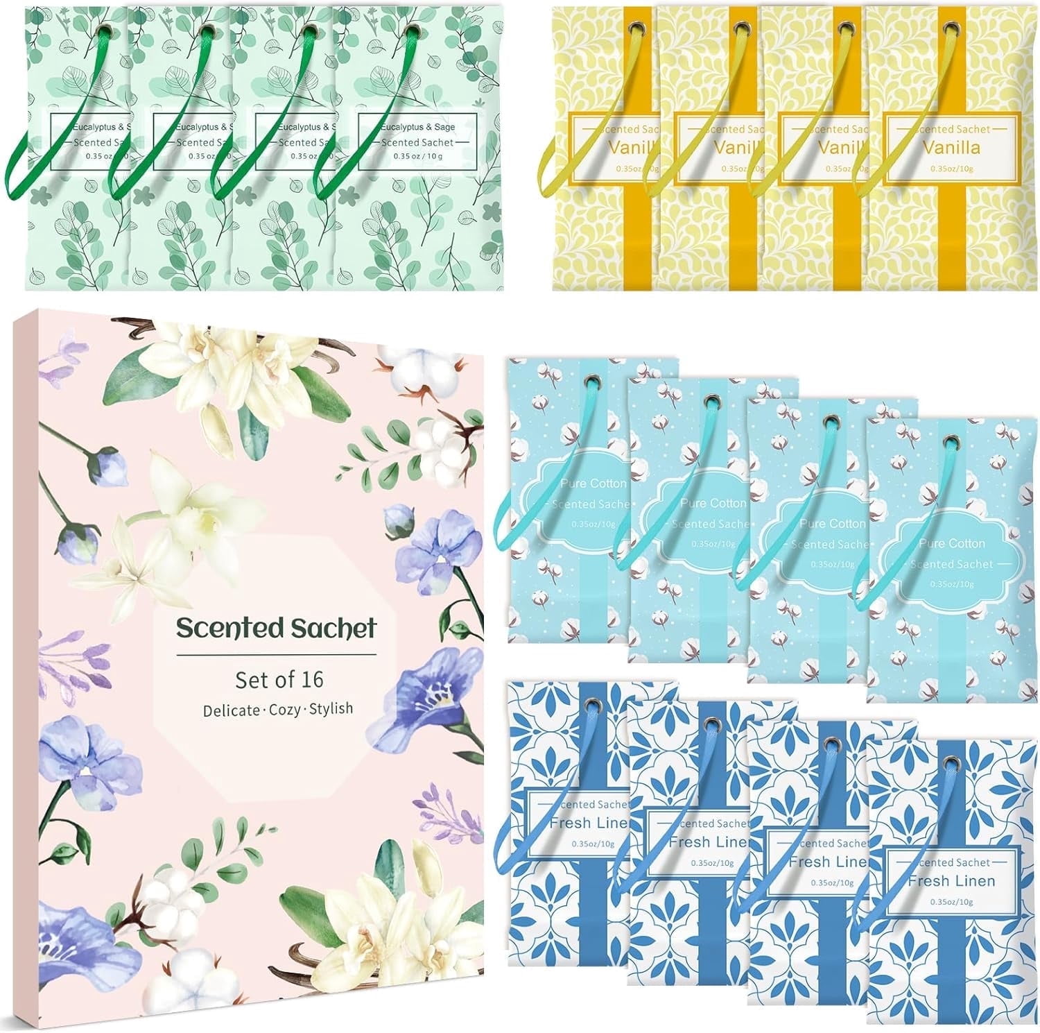SCENTORINI Scented Sachets for Drawers and Closets, 4 Long-Lasting Home ...