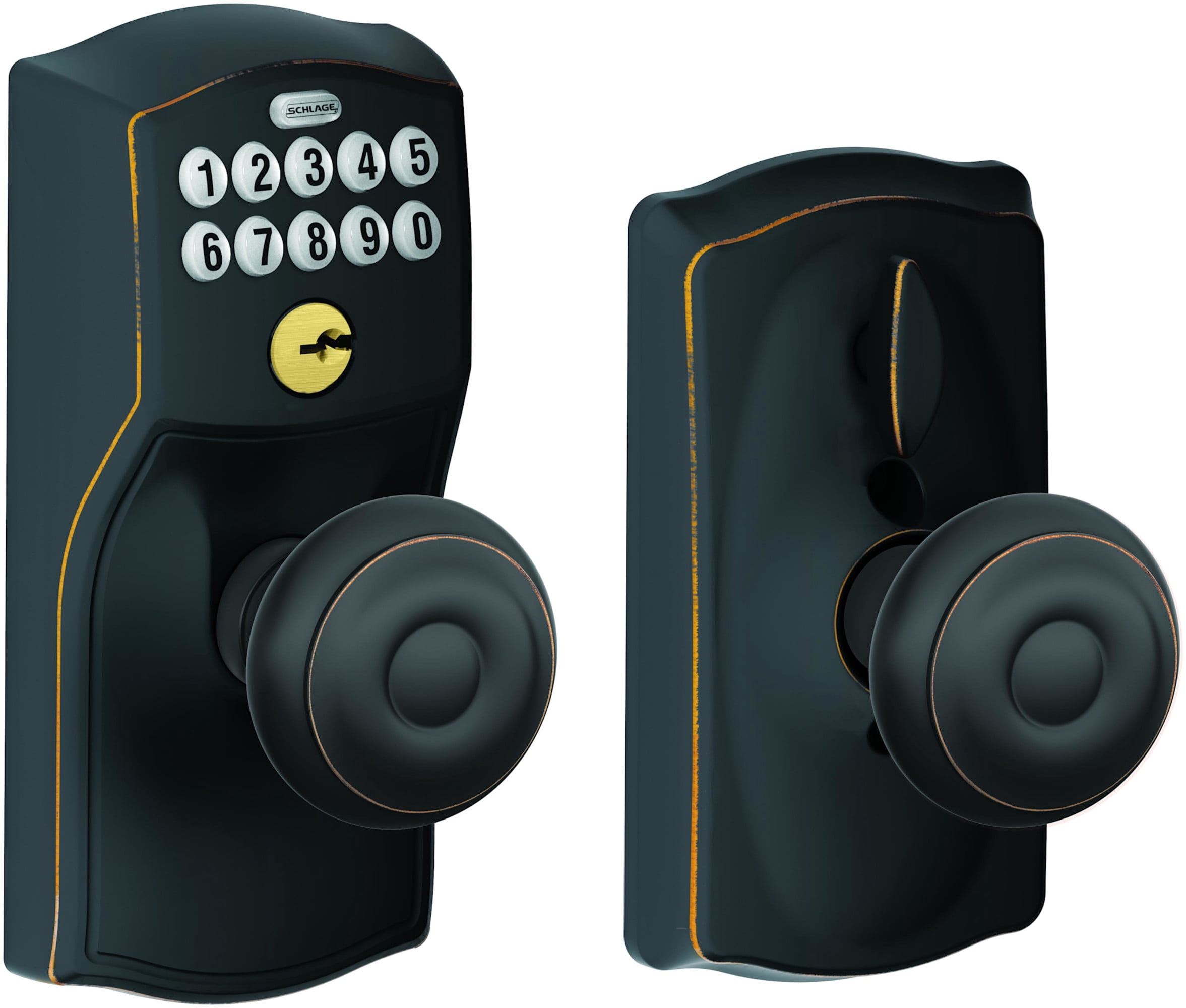 Schlage Camelot by Georgian Keypad Knob with Flex Lock, Aged Bronze ...