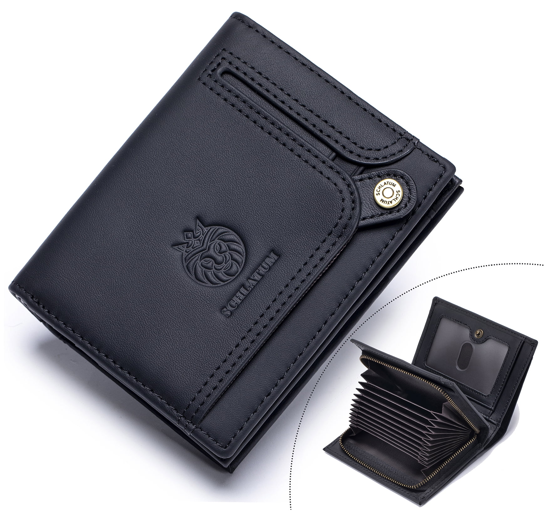 SCHLATUM Genuine Leather Credit Card Wallet for Men RFID Blocking Large ...