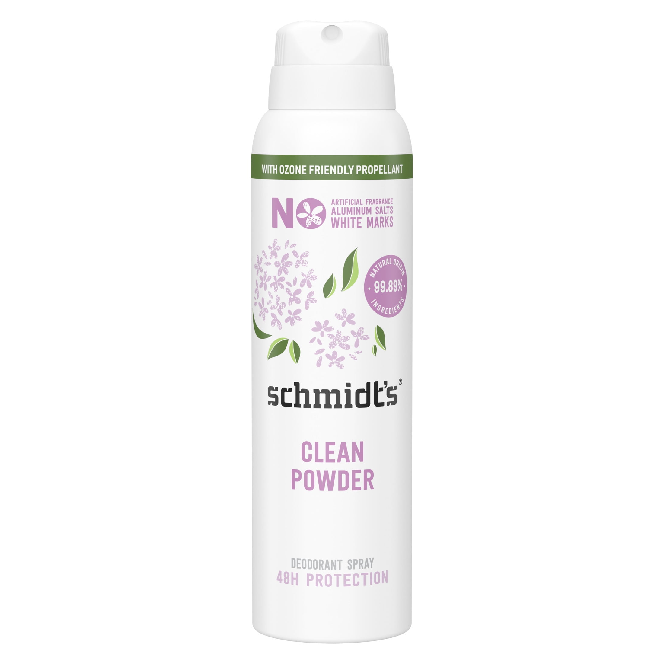 Schmidt's Natural Deodorant Spray, Clean Powder, 48H Protection, No ...